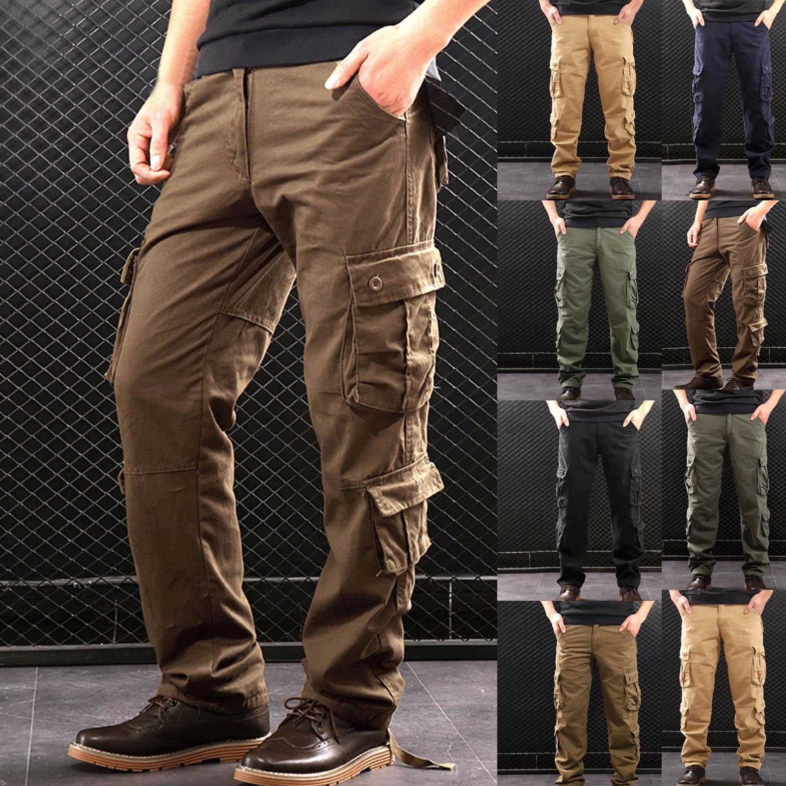 DODADAWANJ Loose Fit Cargo Pants for Men Fleece Lined Windproof Waterproof Construction Pants ...