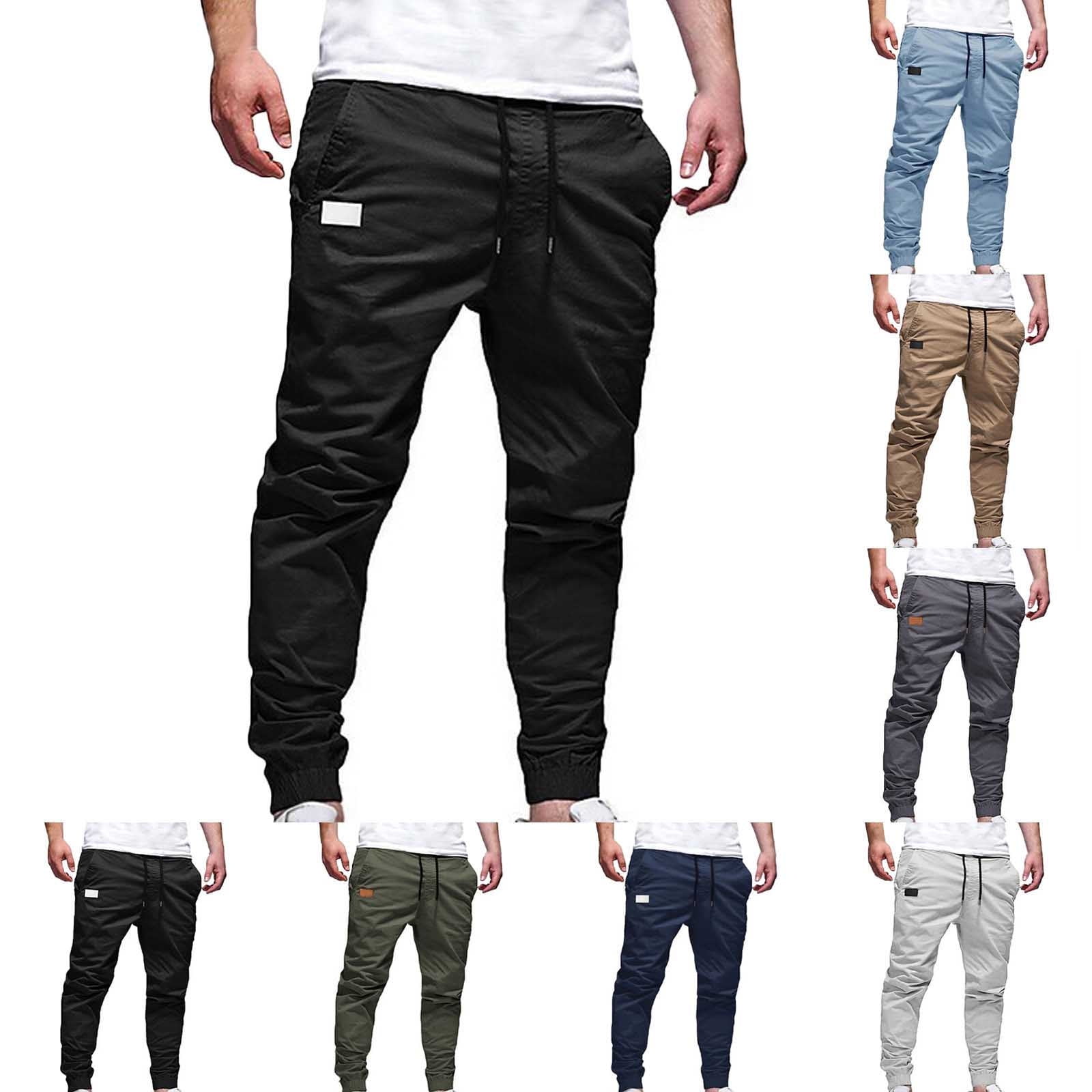 DODADAWANJ Men's Cotton Cargo Pants Active Fit Drawstring Elastic Waist ...