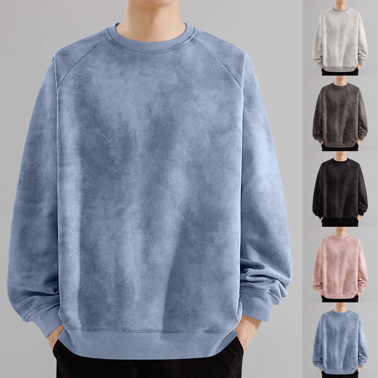 DODADAWANJ Men's Crewneck Sweatshirt Suede Raglan Sleeve Pullover Big ...