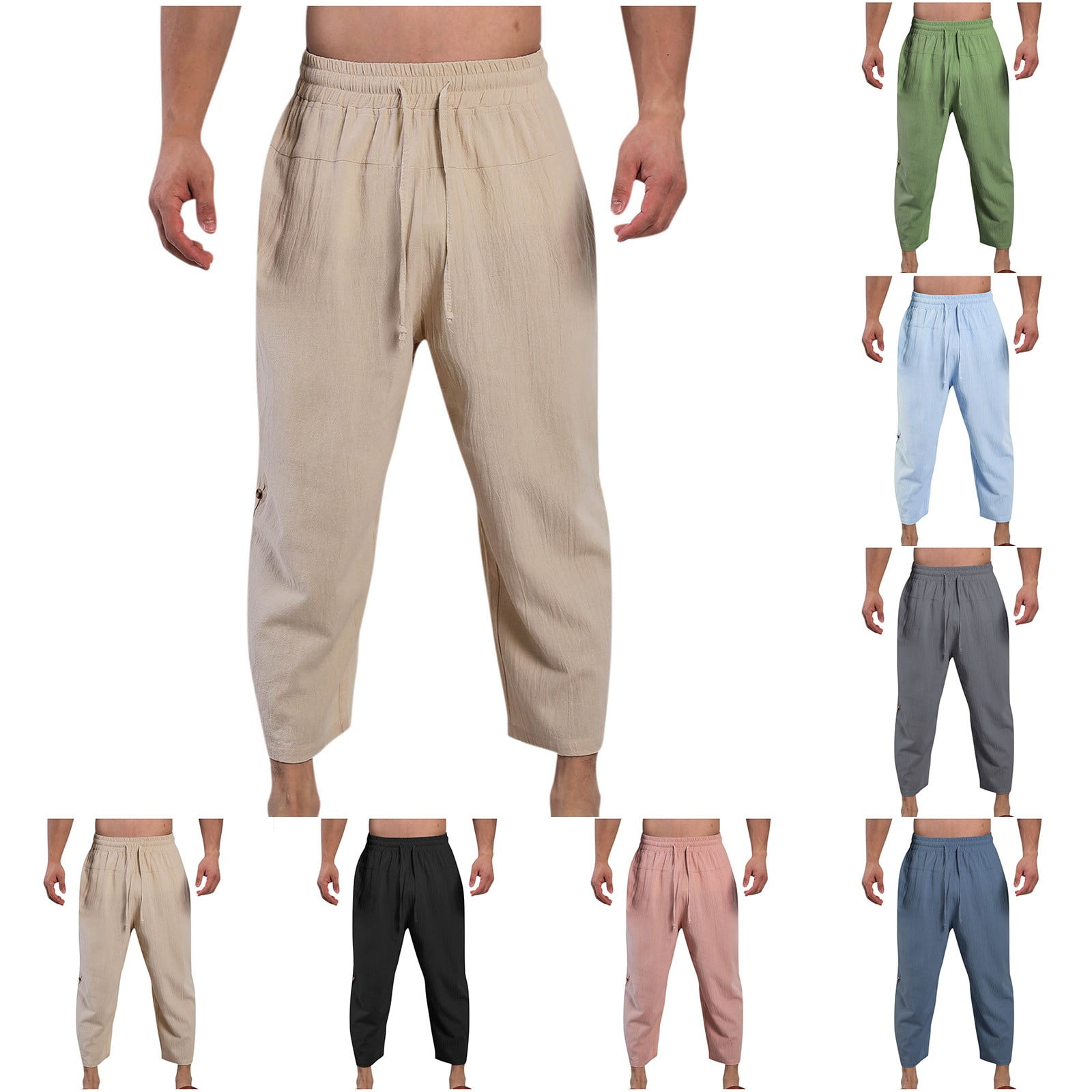DODADAWANJ Men's Cropped Sweatpants Elastic Waist Straight Leg ...
