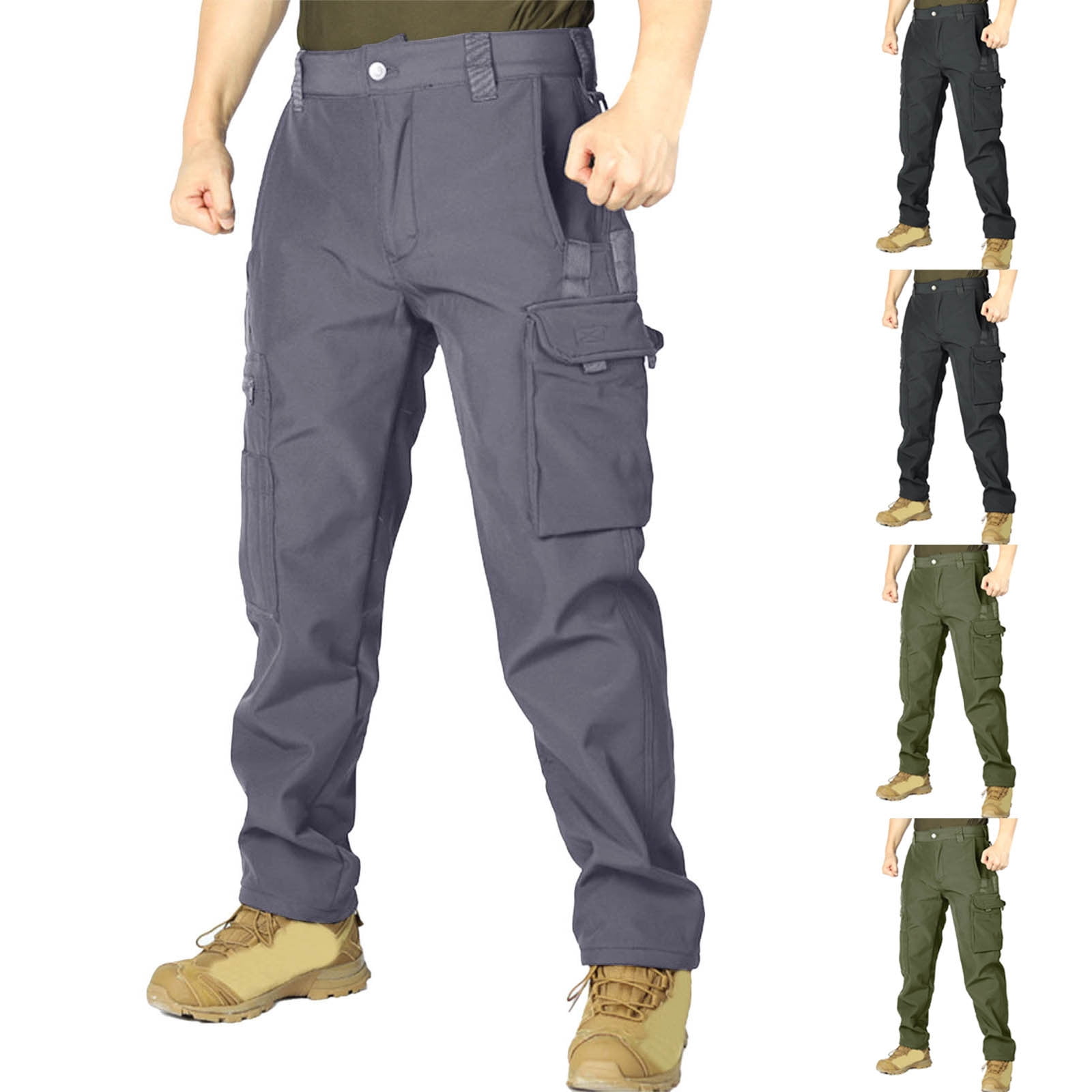 DODADAWANJ Men's Fleece Lined Cargo Pants with Multi Pockets Active Fit ...