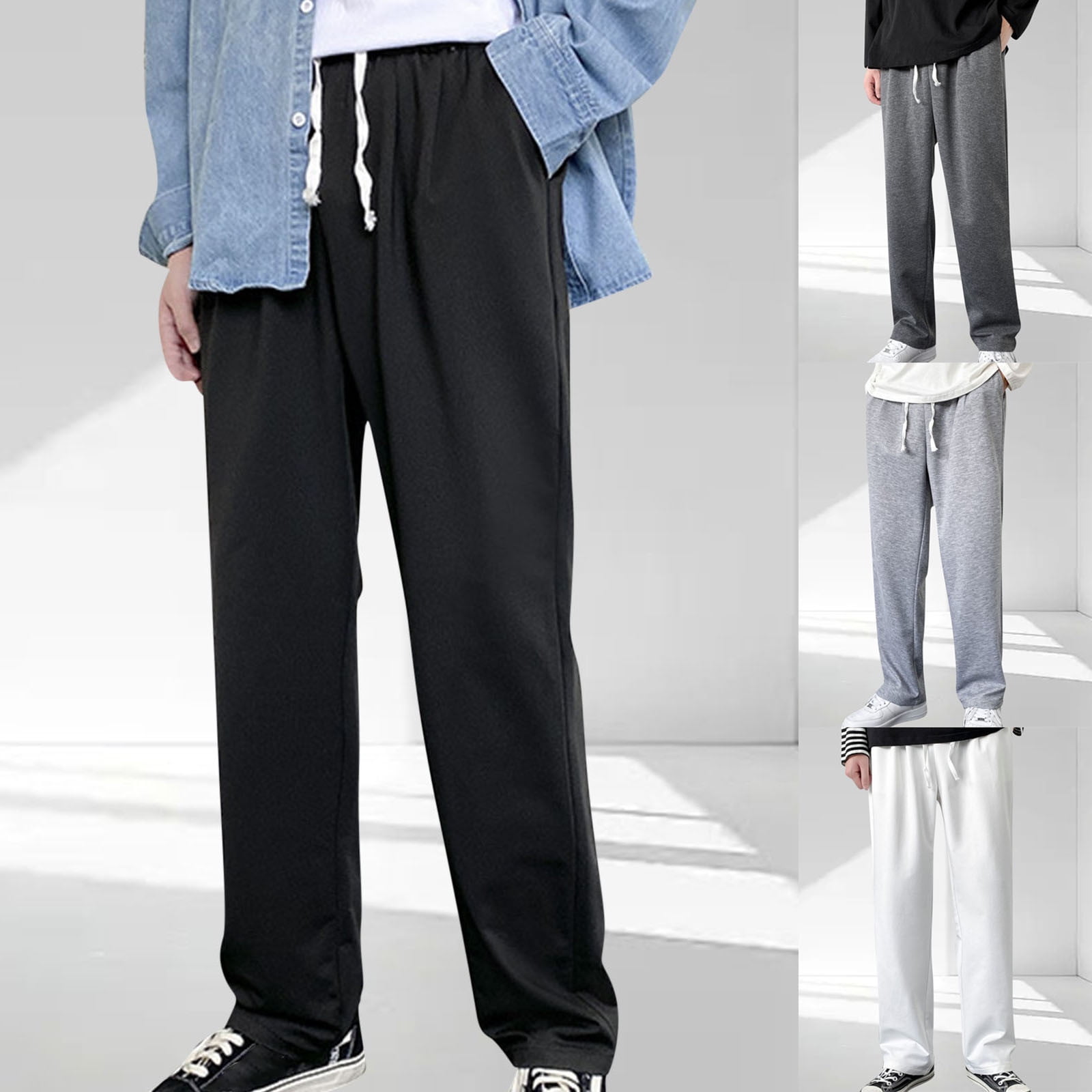 DODADAWANJ Men's Straight Leg Casual Sweatpants Drawstring Waist Loose ...