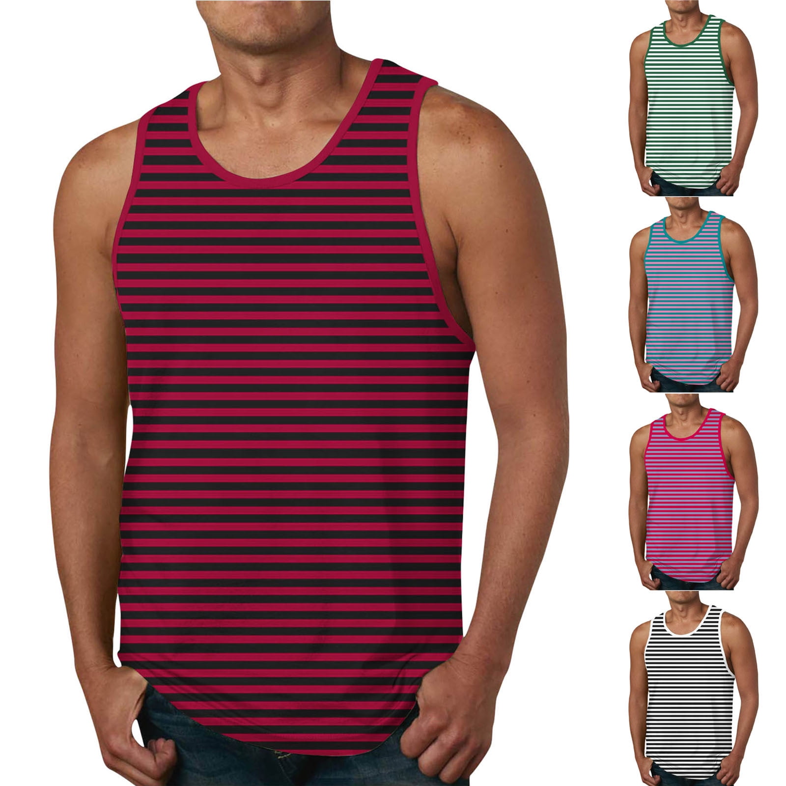 DODADAWANJ Men's Striped Graphic Tank Tops Sleeveless Muscle Workout ...