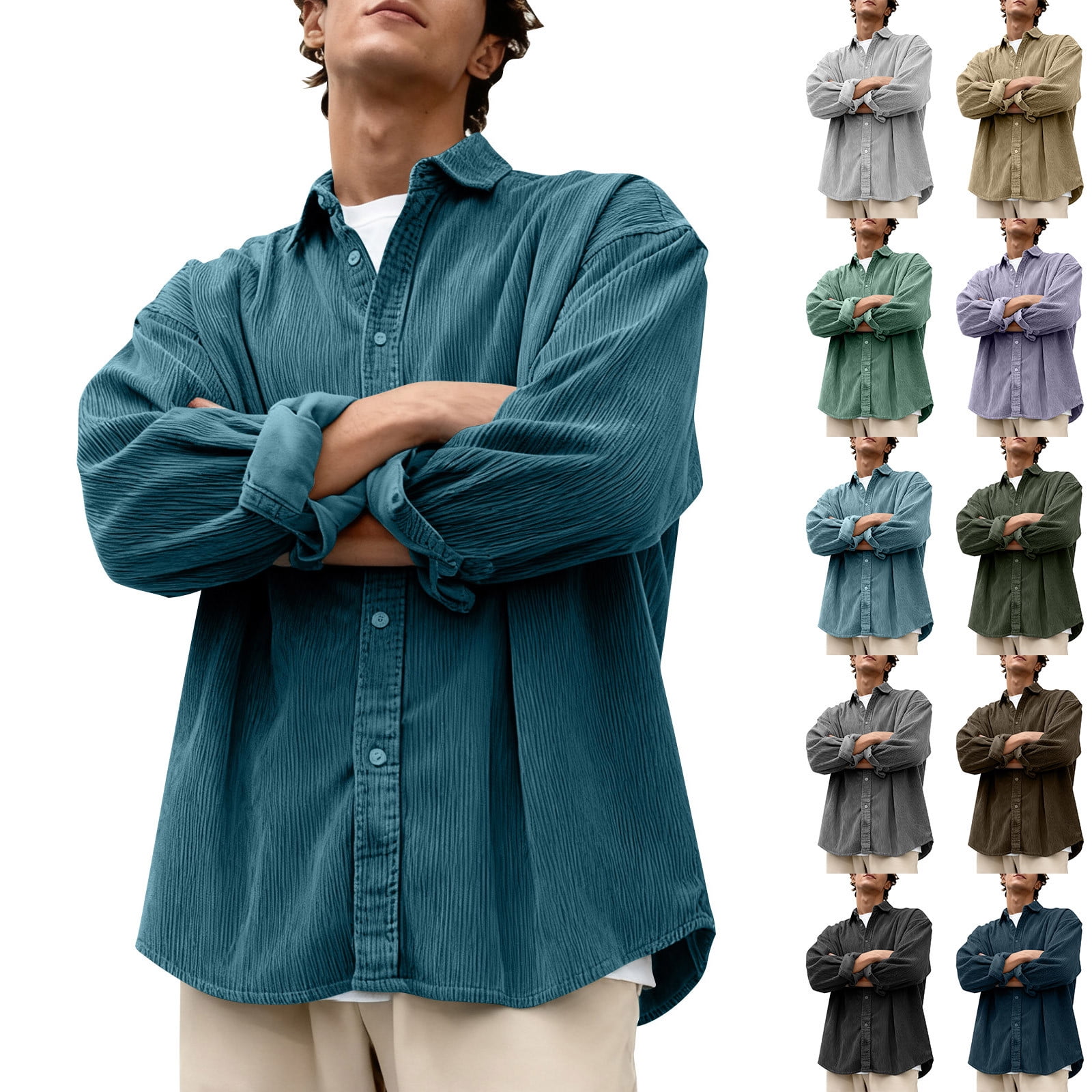 DODADAWANJ Men's Texture Shirts Casual Button Down Lapel Shirt Big and ...