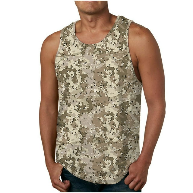 DODADAWANJ Mens Camo Muscle Tank Tops Big and Tall Sleeveless Crewneck Sports Vest Lightweight ...