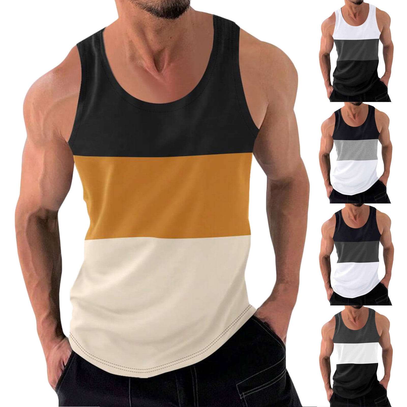 Dodadawanj Mens Color Block Tank Top Moisture Wicking Shirt Big And