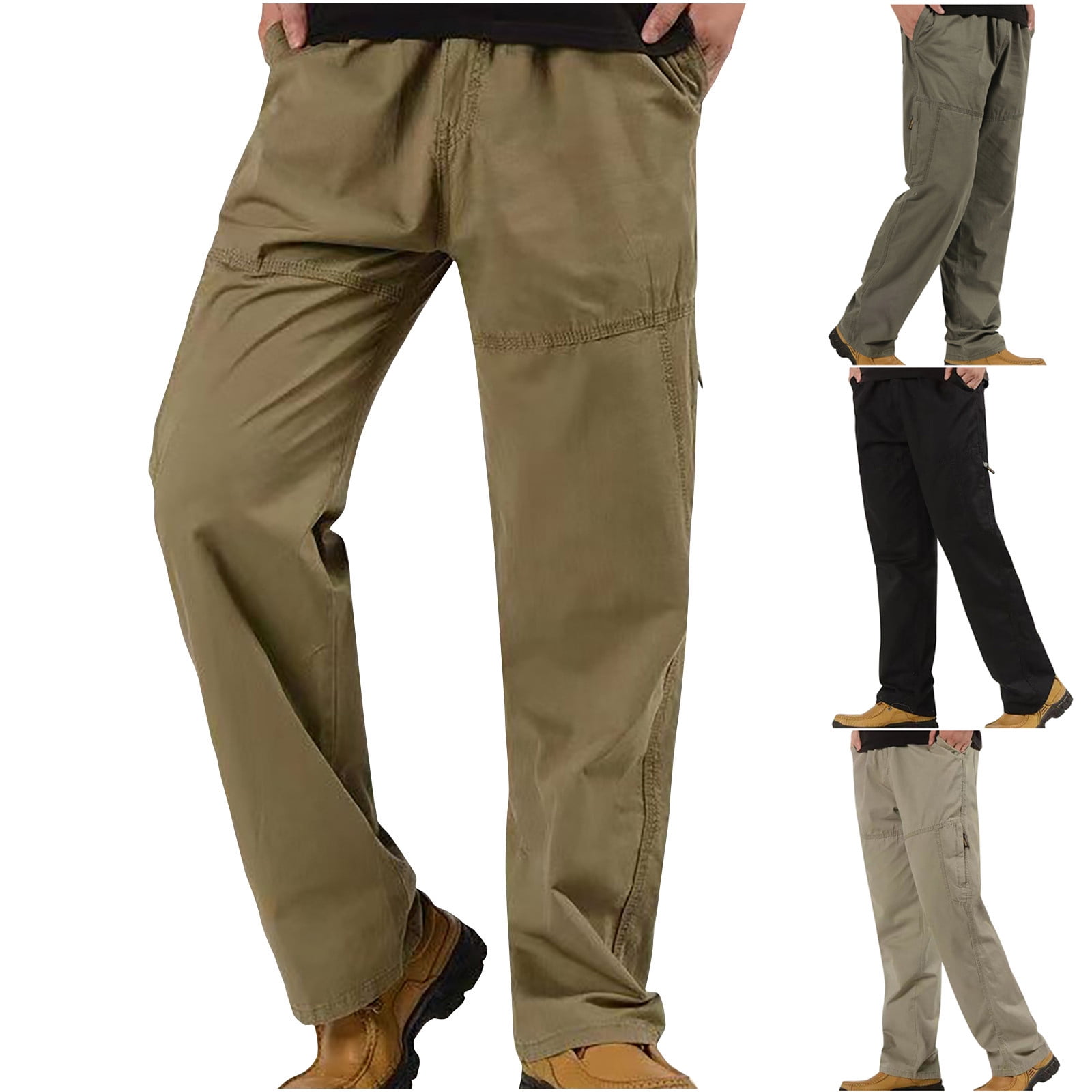 DODADAWANJ Mens Cotton Cargo Pants Breathable Soft Elastic Waist ...
