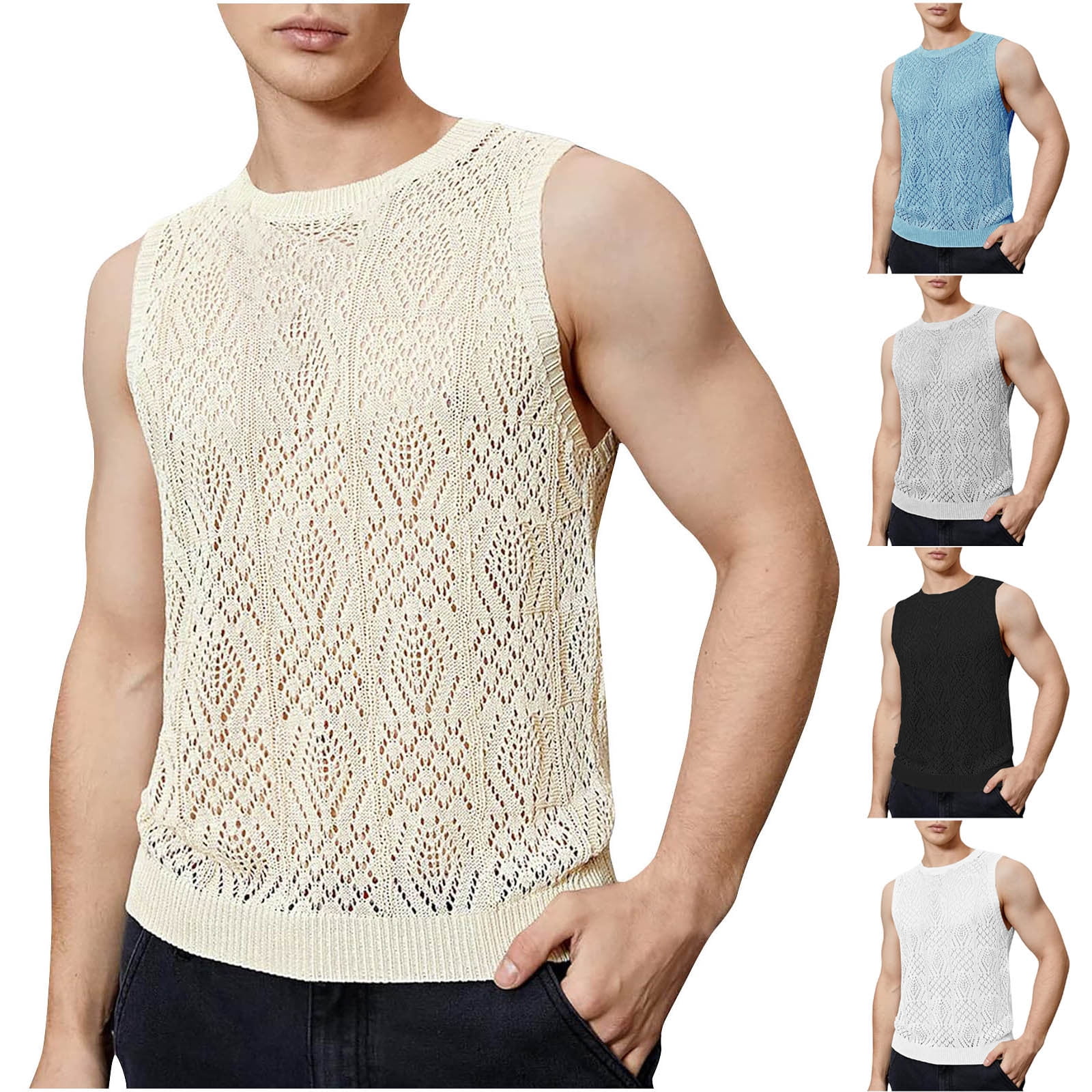 DODADAWANJ Mens Mesh Tank Tops Gym Sleeveless Crewneck T Shirts Solid ...