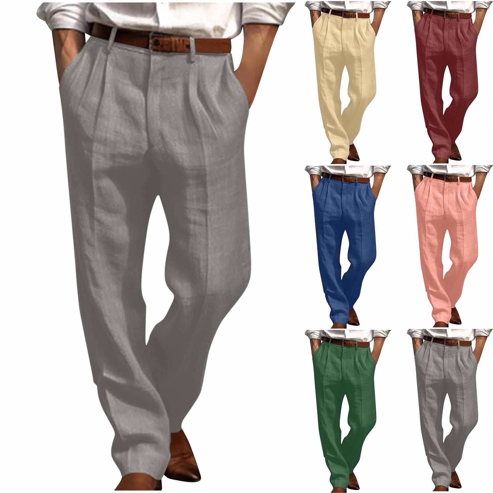 DODADAWANJ Mens Pleated Front Dress Pants Expandable Waist Straight Fit ...