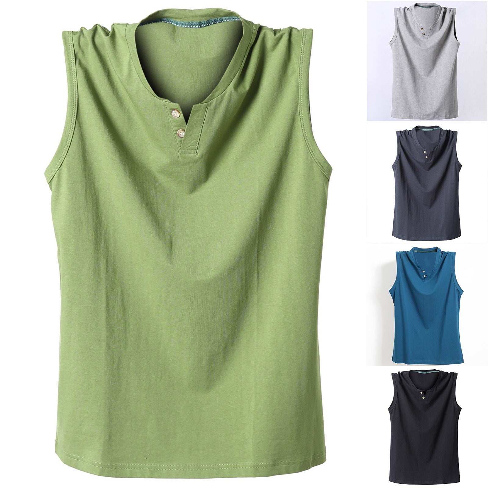 DODADAWANJ Mens Solid Tank Top Sleeveless V Neck Button Up Tank Tops ...