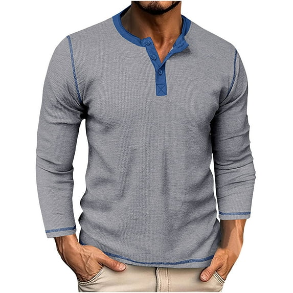 DODADAWANJ Mens Waffle Henley Long Sleeve Shirts Big and Tall Button Up ...