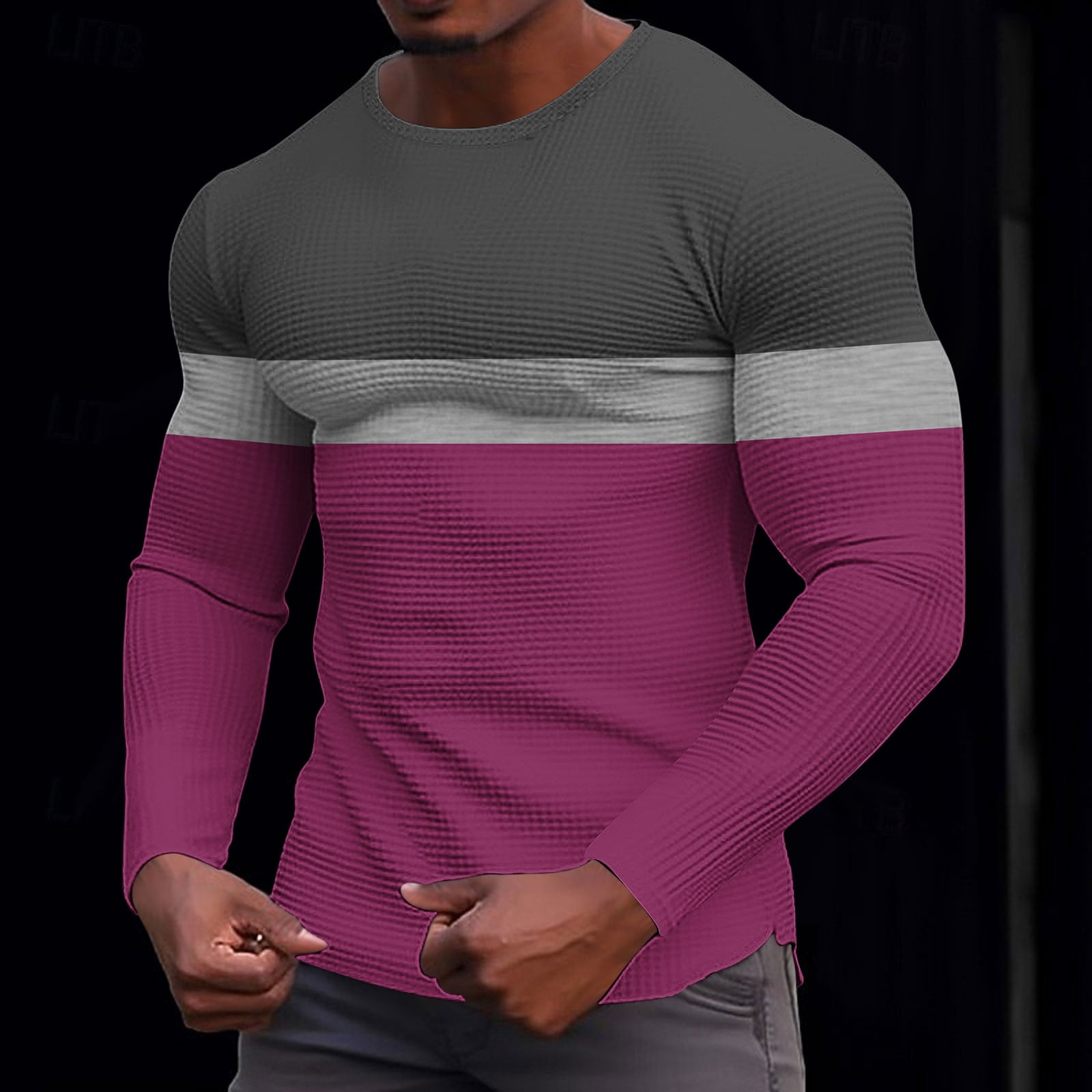 DODADAWANJ Mens Waffle Shirts Stretch Long Sleeve Workout Shirt Fashion ...