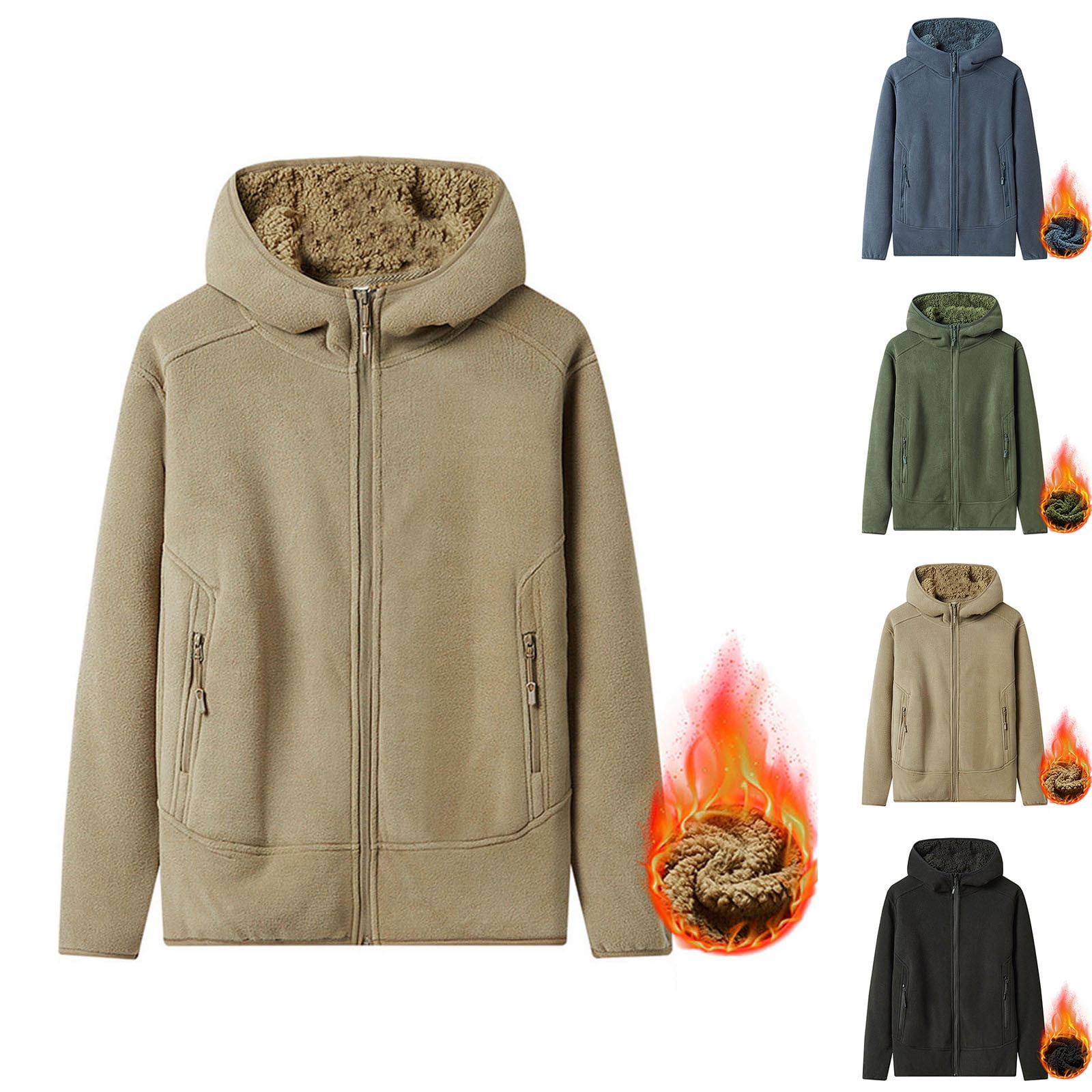 DODADAWANJ Polar Fleece Jackets for Men Thickened Zip Up Hooded Jacket ...