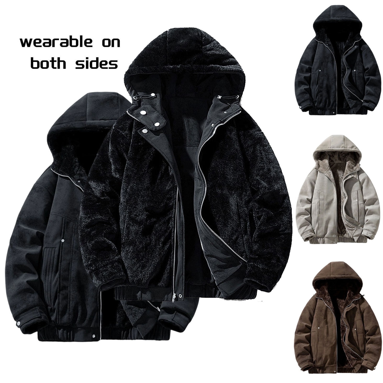 DODADAWANJ Reversible Jacket for Men Fleece Lined Thickened Coats Zip ...