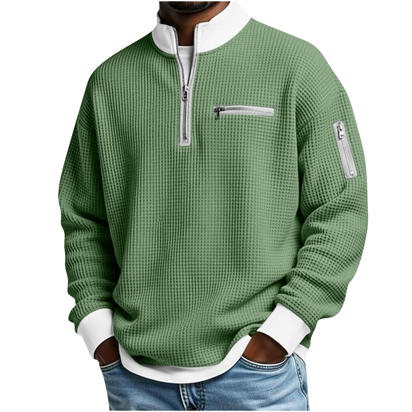 DODADAWANJ Waffle Shirts for Men Trendy Zip Up Stand Collar Shirt ...
