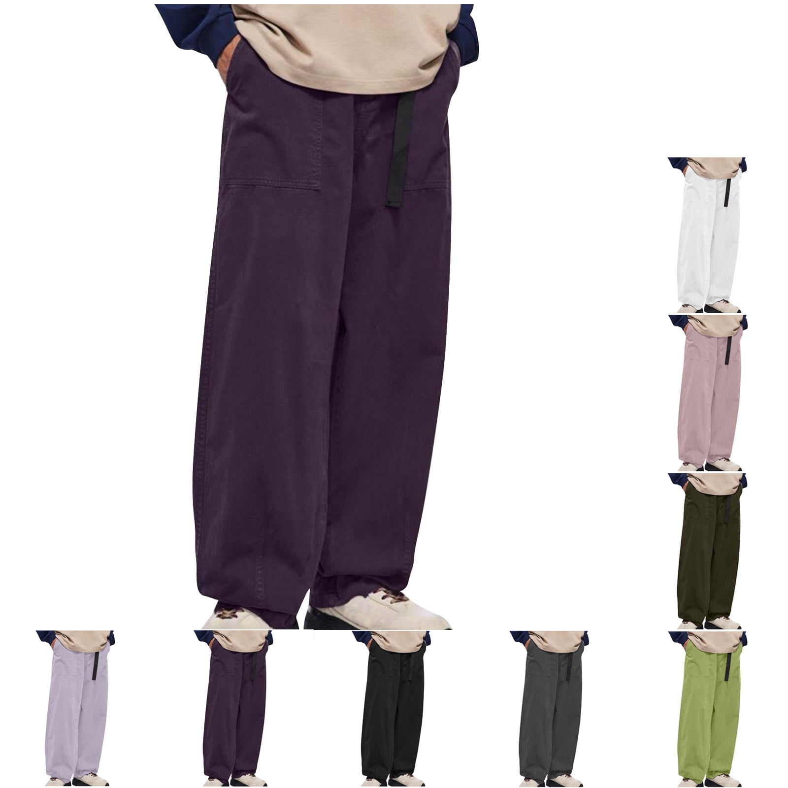 DODADAWANJ Wide Leg Cargo Pants for Men Elastic Waist Breathable ...