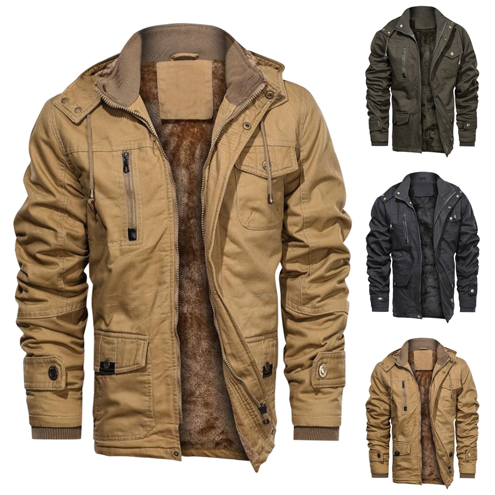 DODADAWANJ Work Jacket for Men Fleece Lined Full Zip Hooded Winter ...