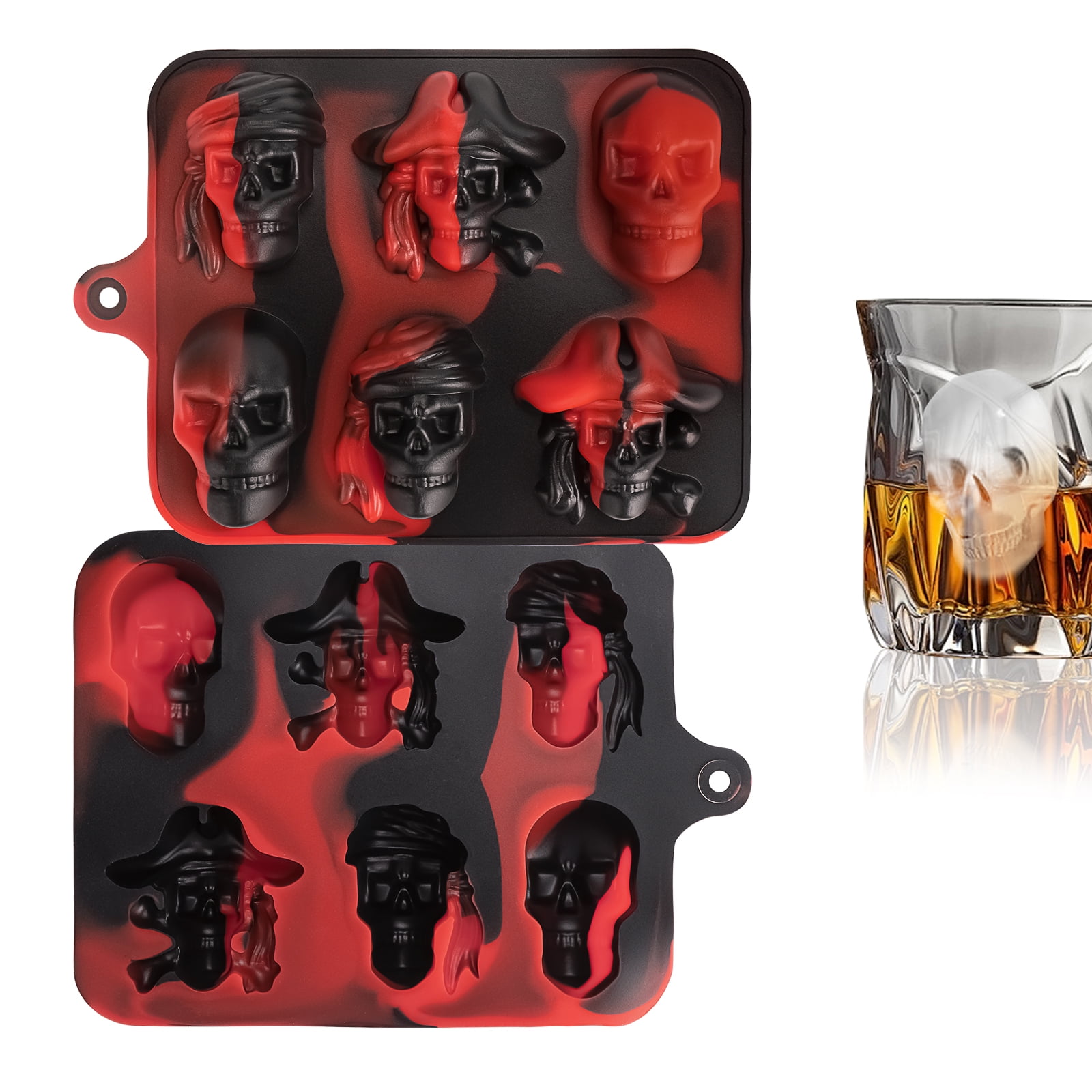 DODAMOUR 2 Pack Pirate Skull Ice Cube Mold, Silicone Ice Cube Tray for ...