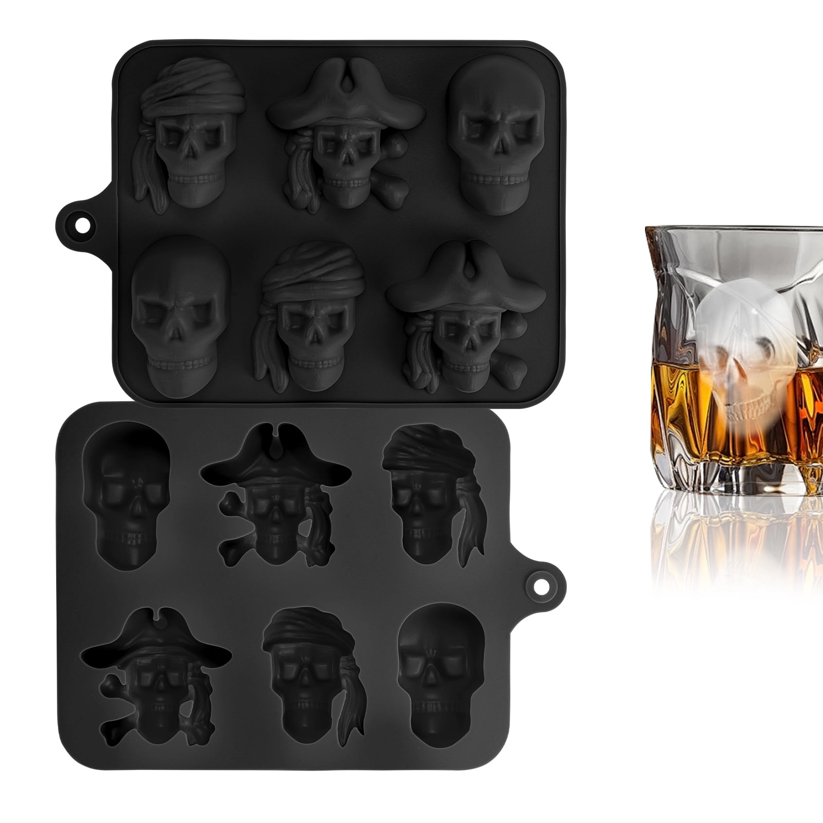 DODAMOUR 2 Pack Pirate Skull Ice Cube Mold, Silicone Ice Cube Tray for ...