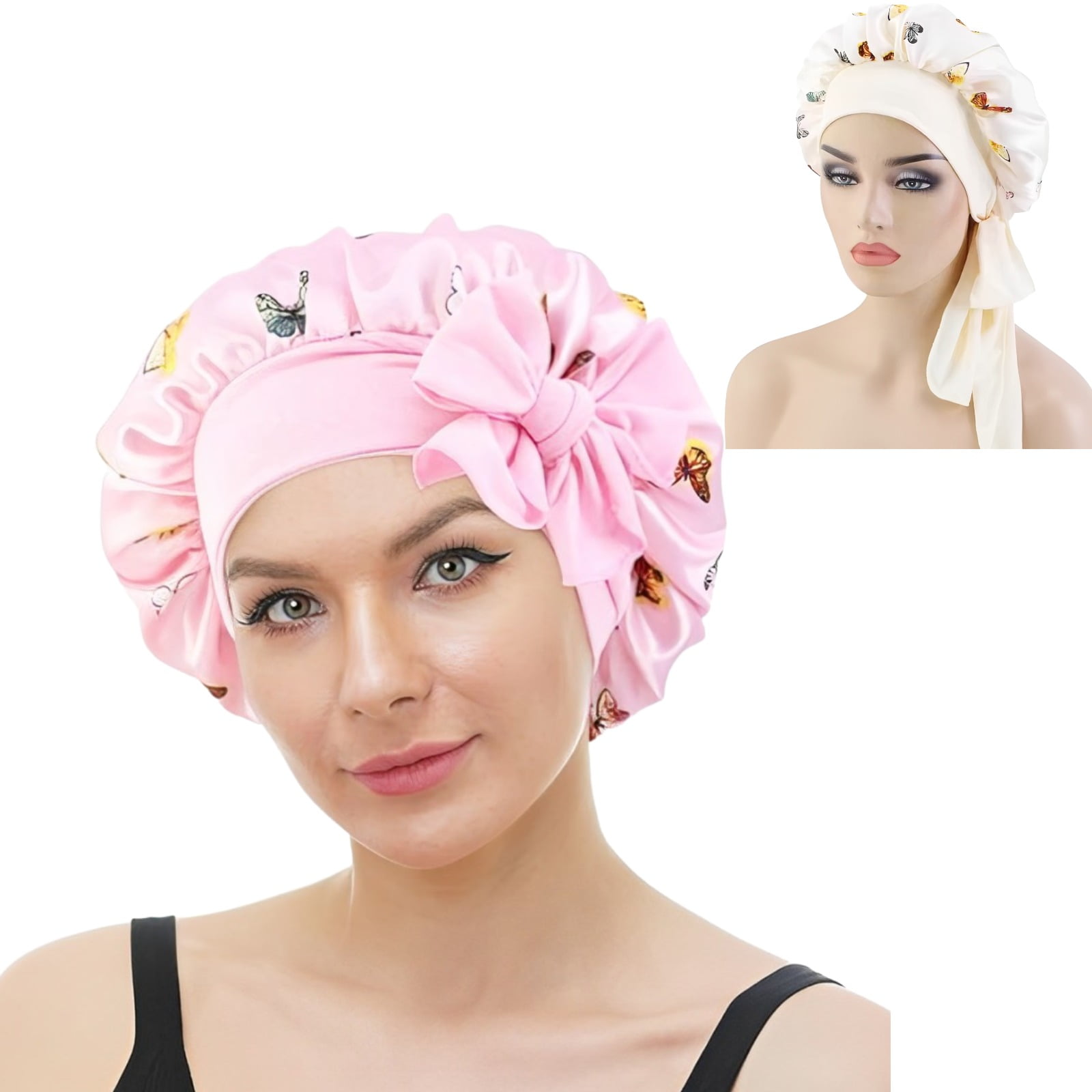 DODAMOUR 2 Pack Satin Bonnet for Women, Adjustable Sleep Bonnet with ...