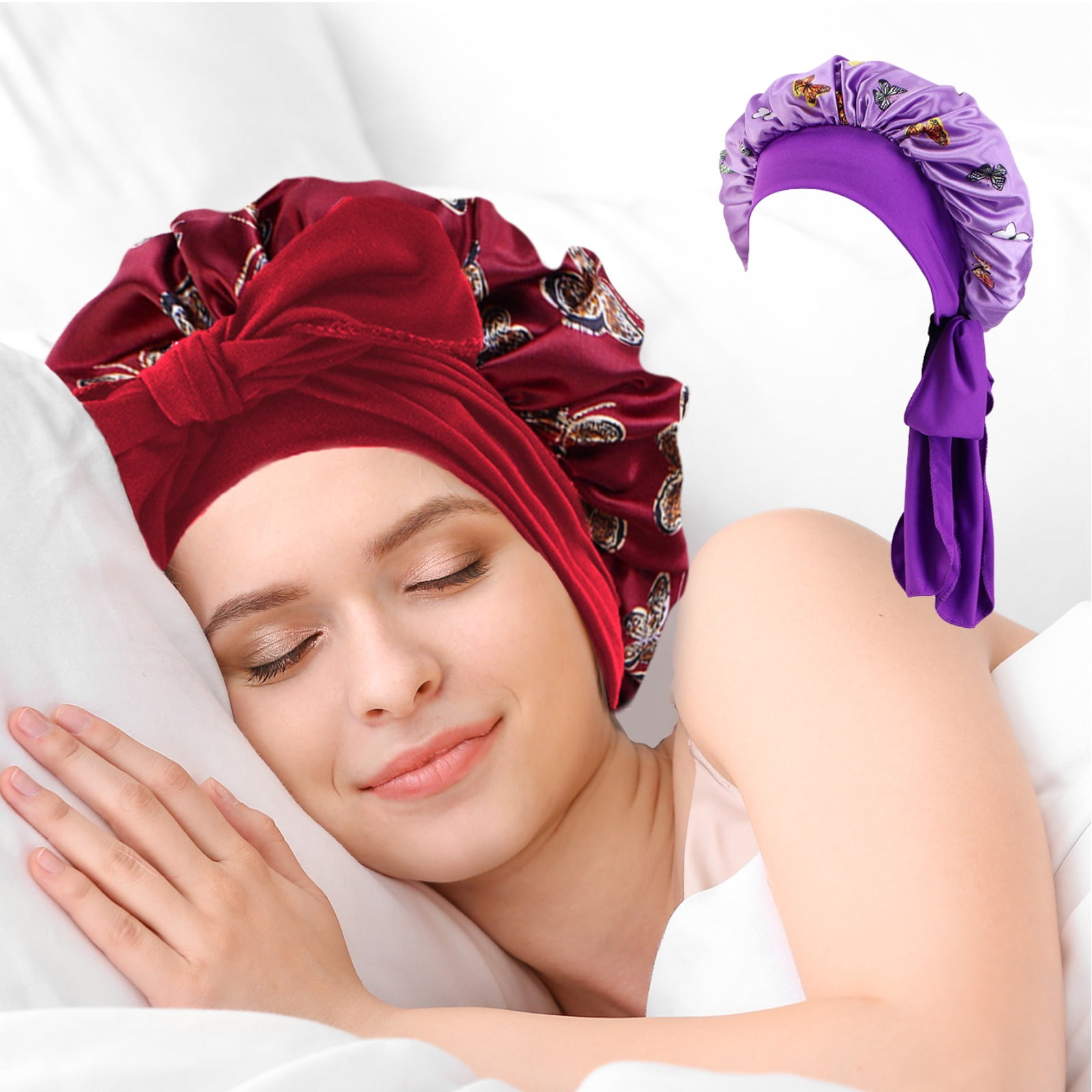 DODAMOUR 2 Pack Satin Bonnet for Women, Adjustable Sleep Bonnet with ...