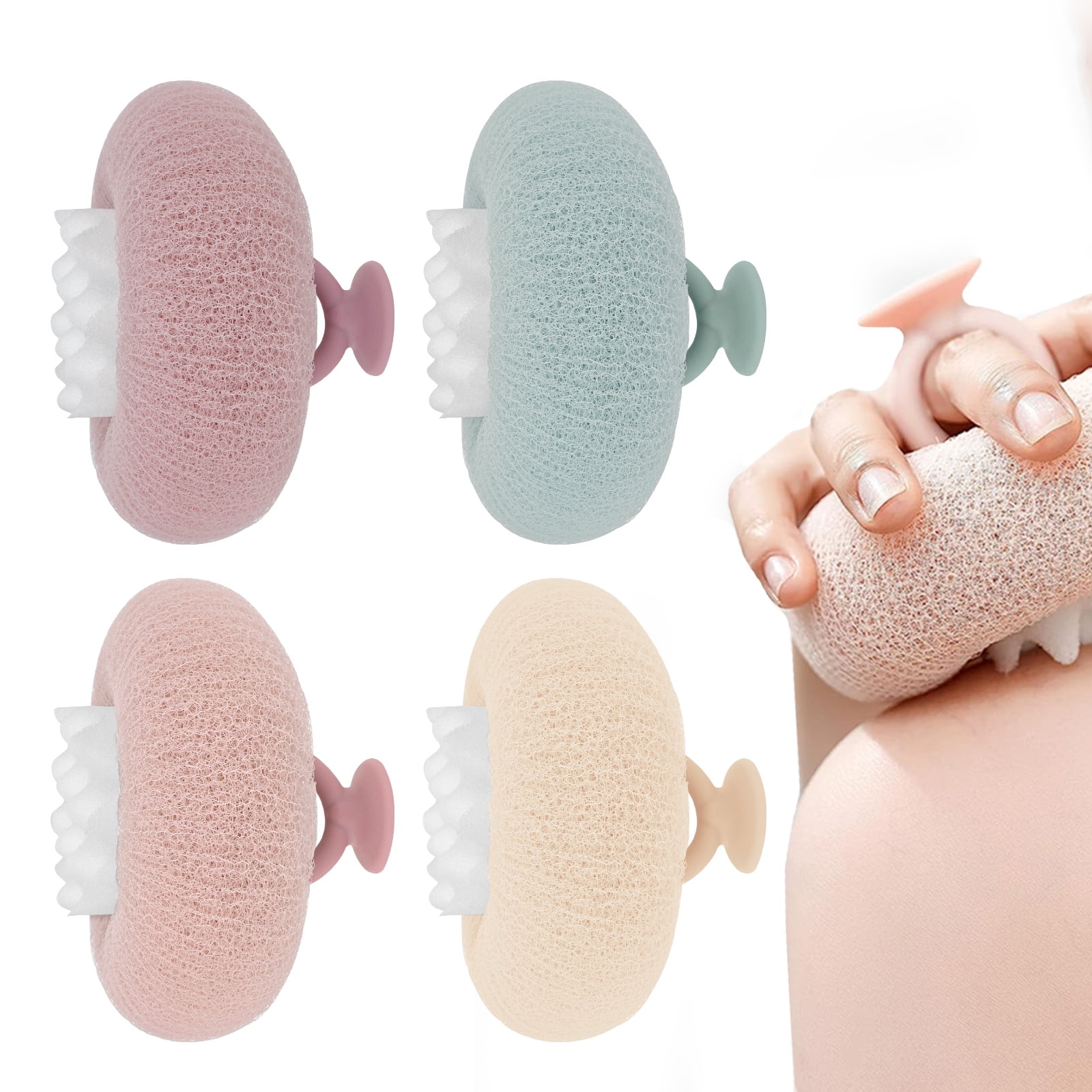 "DODAMOUR 4 Pack Exfoliating Loofah Mesh Poufs, Suction Cup Bath Sponge ...