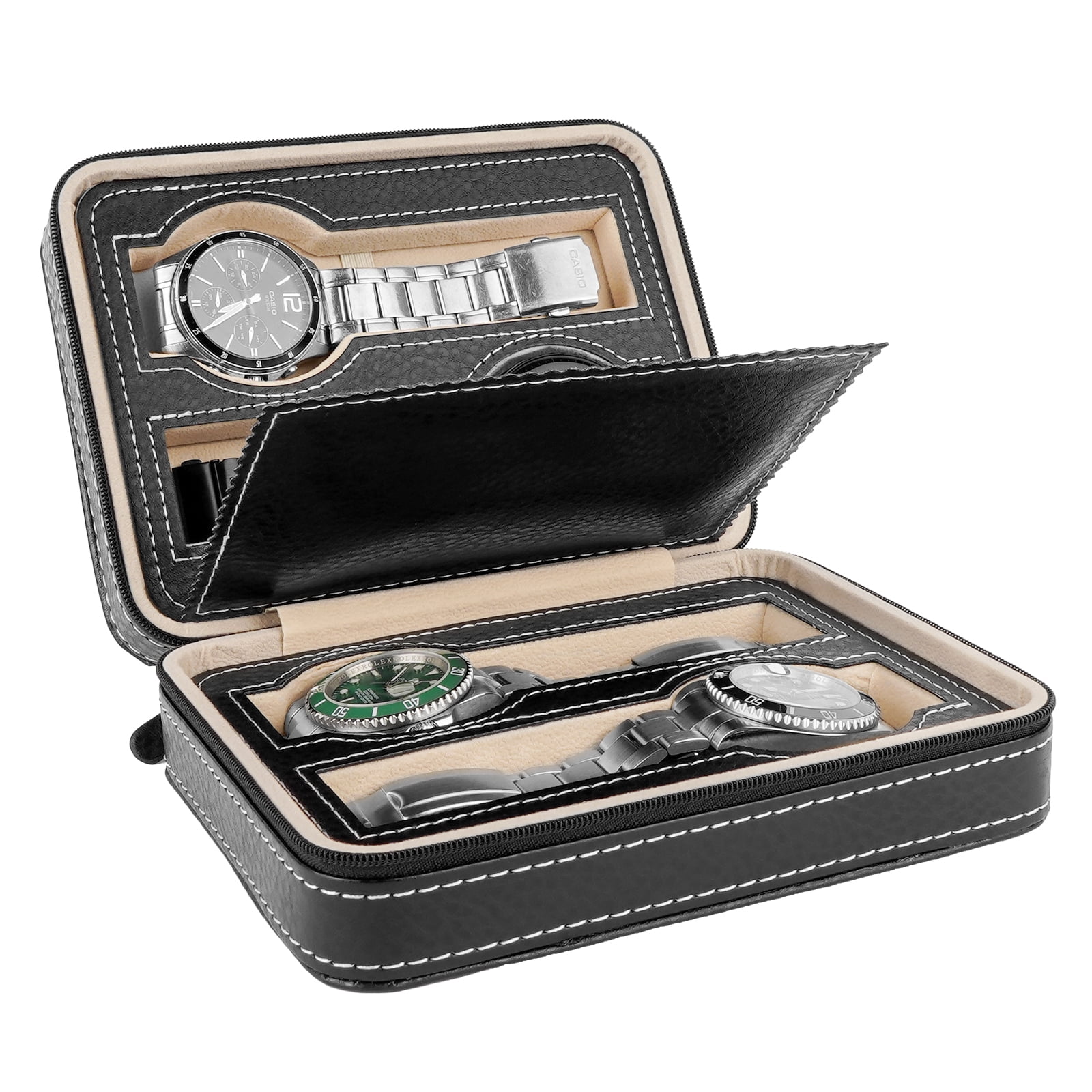 DODAMOUR 4 Slot Travel Watch Case, Vegan leather Watch Travel Storage ...