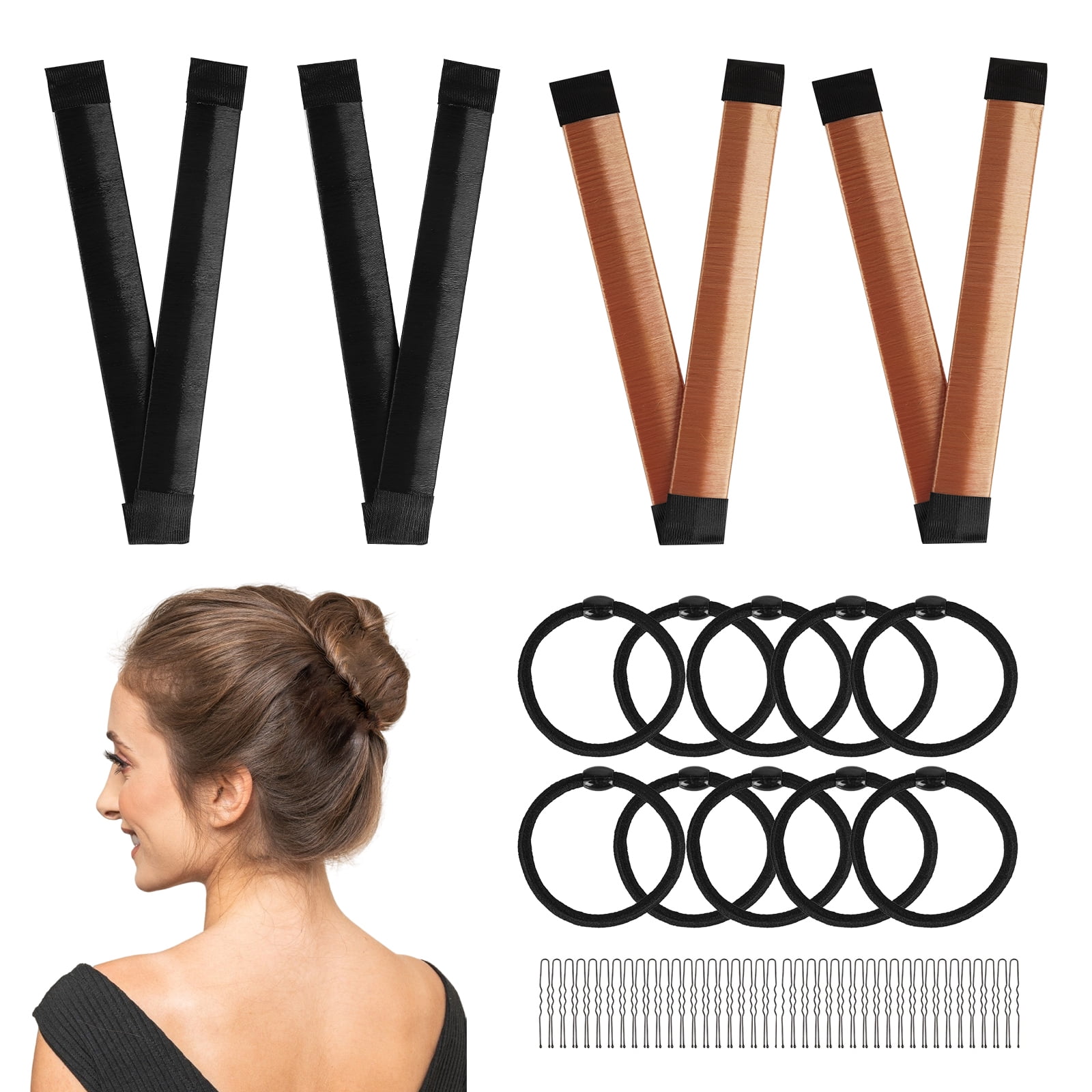 DODAMOUR Hair Bun Maker and Bonus Hair Ties Set, Hair Bun Accessories ...