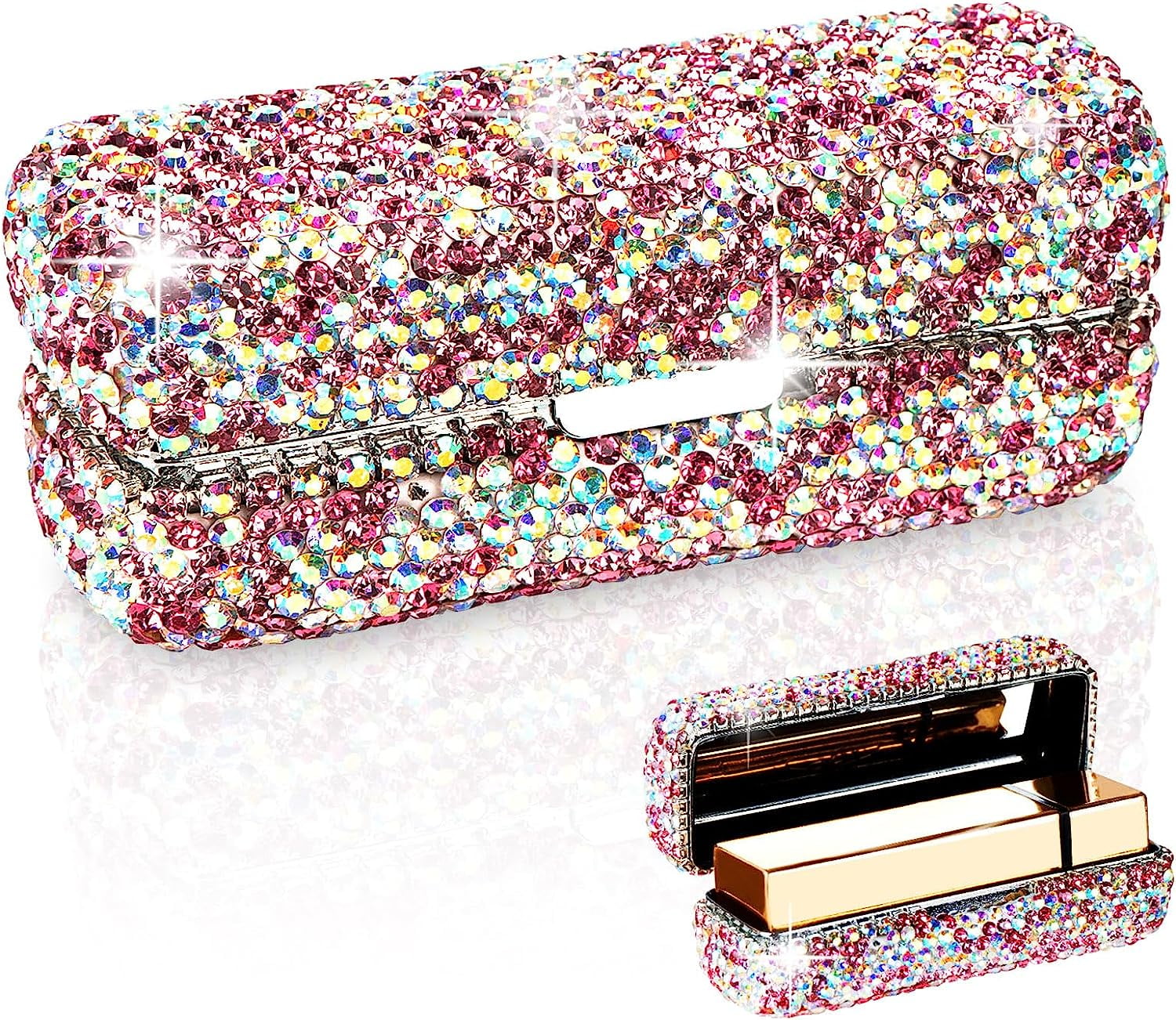 DODAMOUR Lipstick Case with Mirror, Rhinestone Crystal Lipstick ...