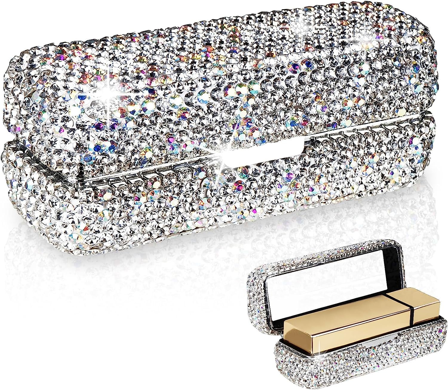 DODAMOUR Lipstick Case with Mirror, Rhinestone Crystal Lipstick ...
