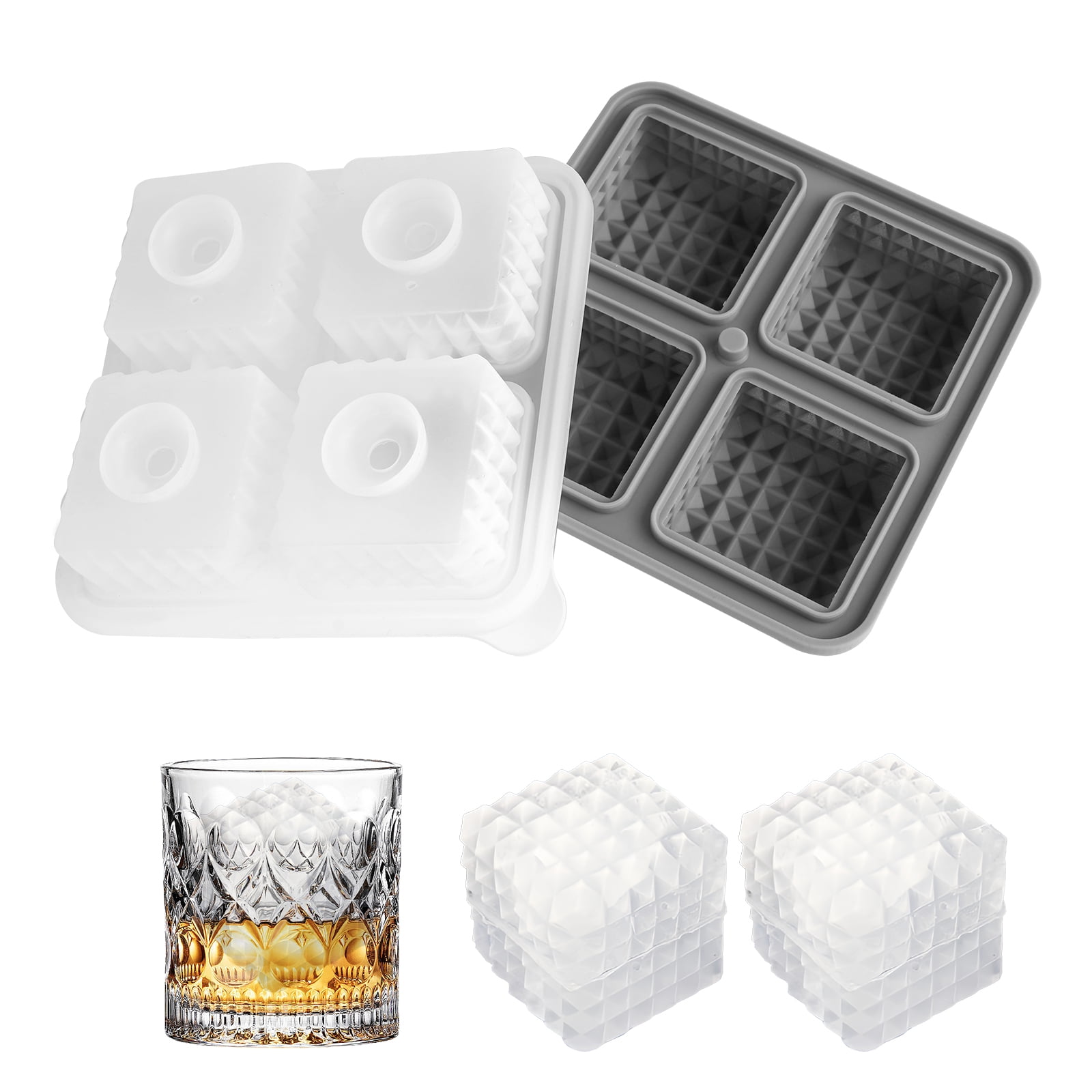 DODAMOUR Silicone Ice Cube Tray, 4 Square Slots Ice Cube Trays for ...
