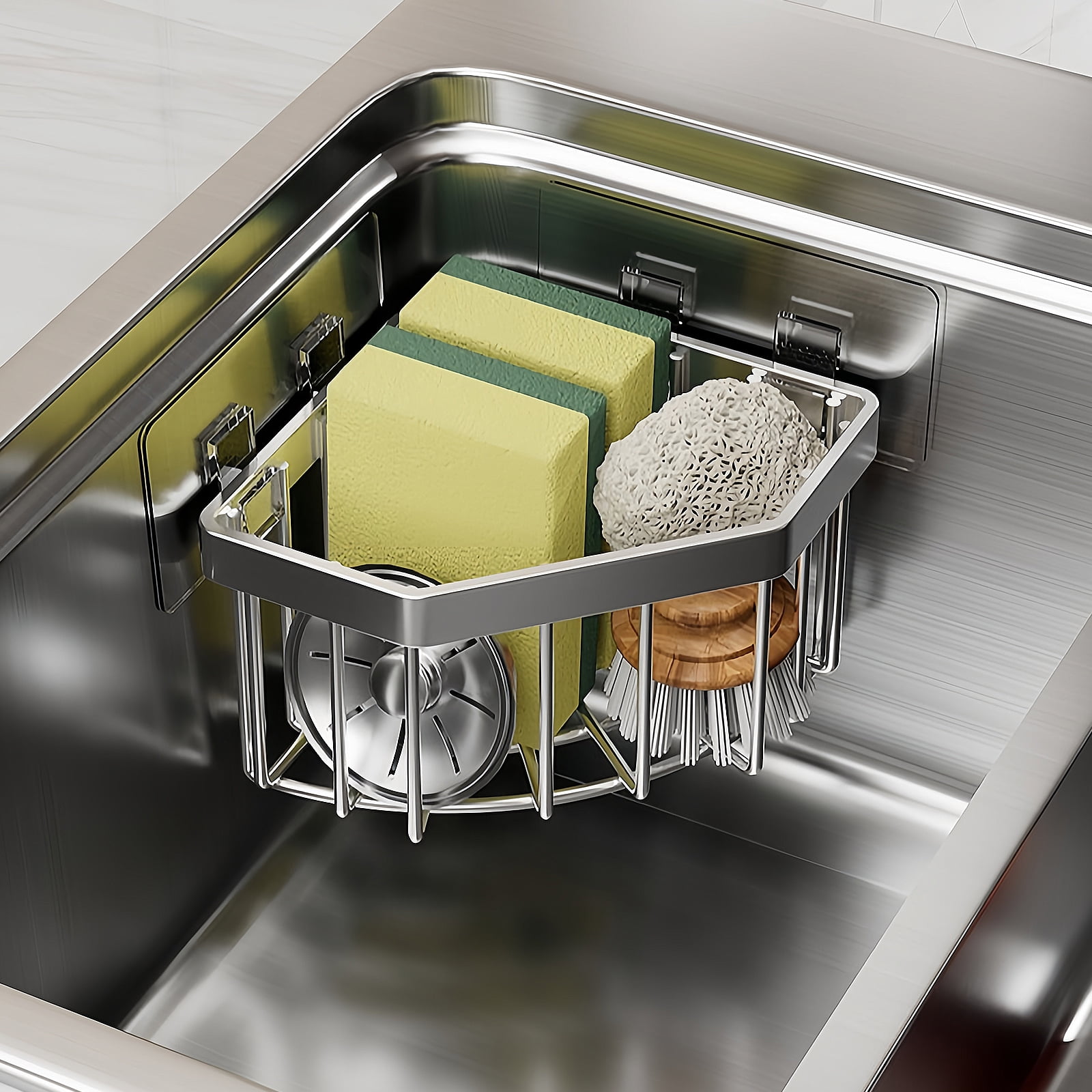 DODAMOUR Sponge Holder for Kitchen Sink Corner, Stainless Steel Sink ...