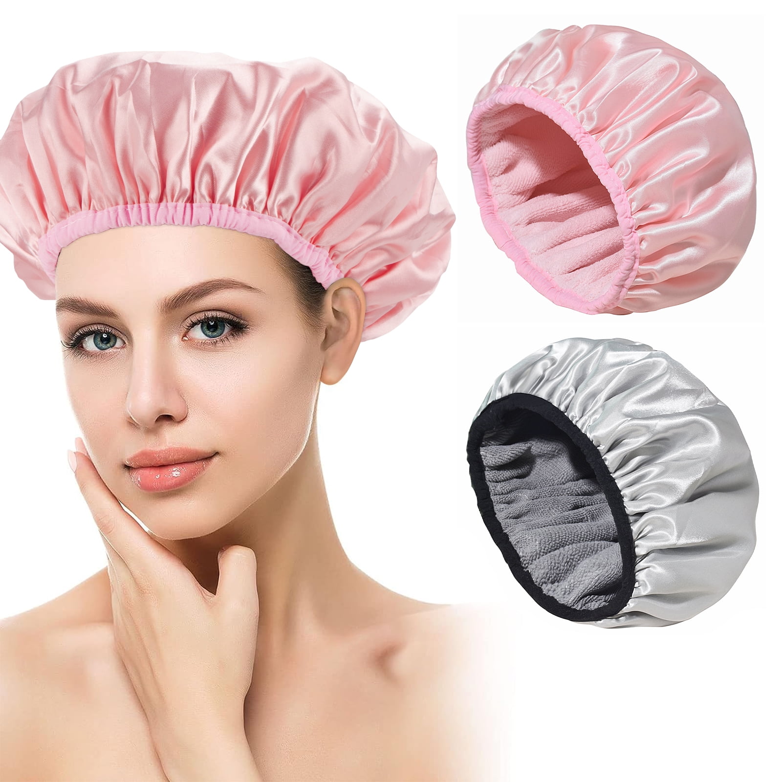 Dodamour Large Terry Cloth Shower Cap Waterproof Reusable For Long