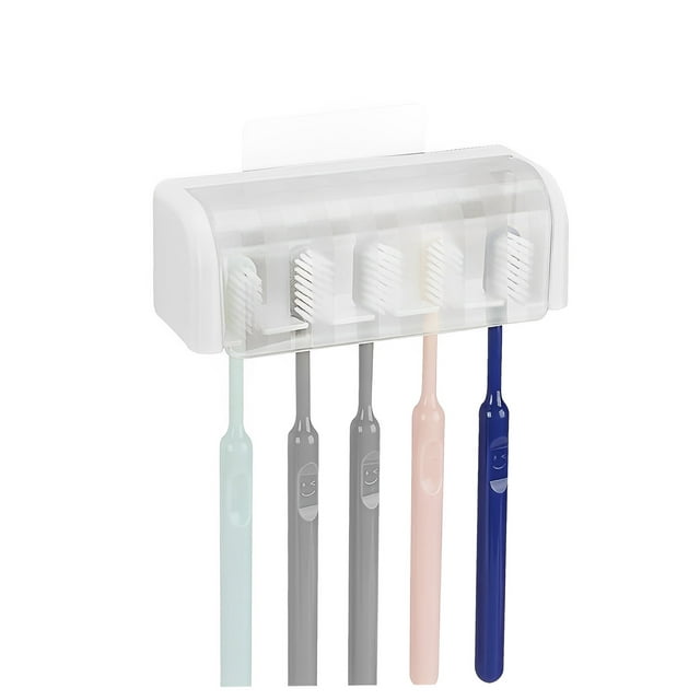 DODAMOUR Toothbrush Holder Wall Mounted with Cover, 5 Slots Self ...