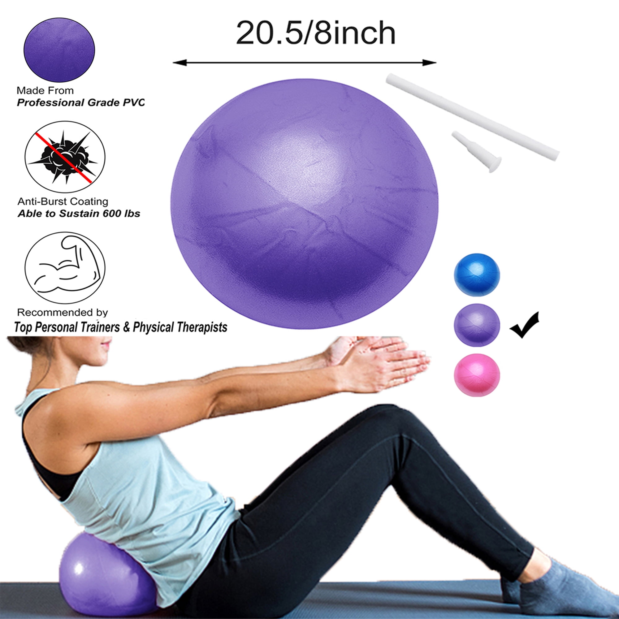 DODOING 1/2/3 Pieces 8 inch Exercise Ball,Small Pilates Ball Mini Yoga ...