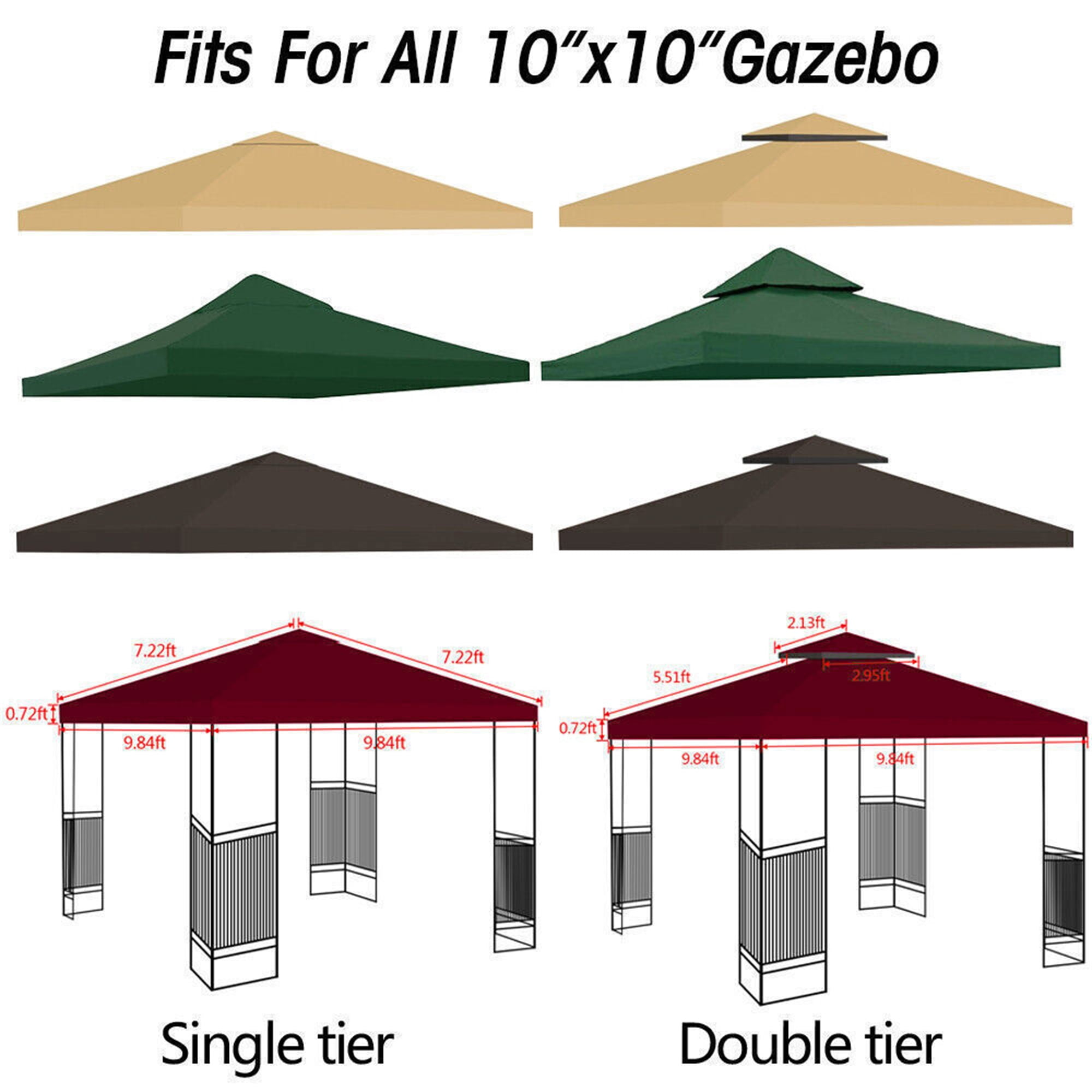DODOING 10'x10' Replacement Canopy 2 Tier Replacement Canopy Top Cover ...