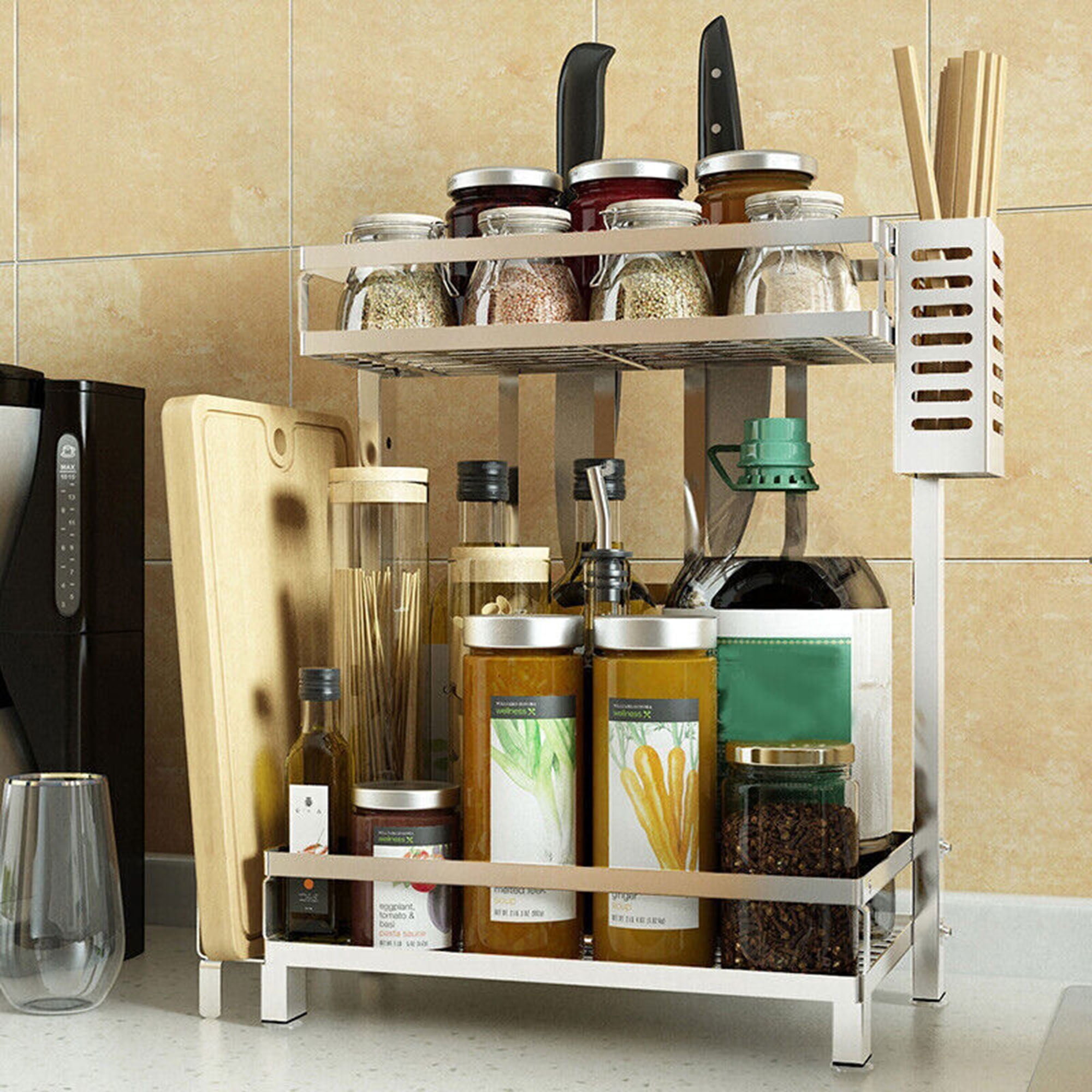 DODOING 2/3Tier Kitchen Countertop Organizer Jars Rack, Spice Holder ...