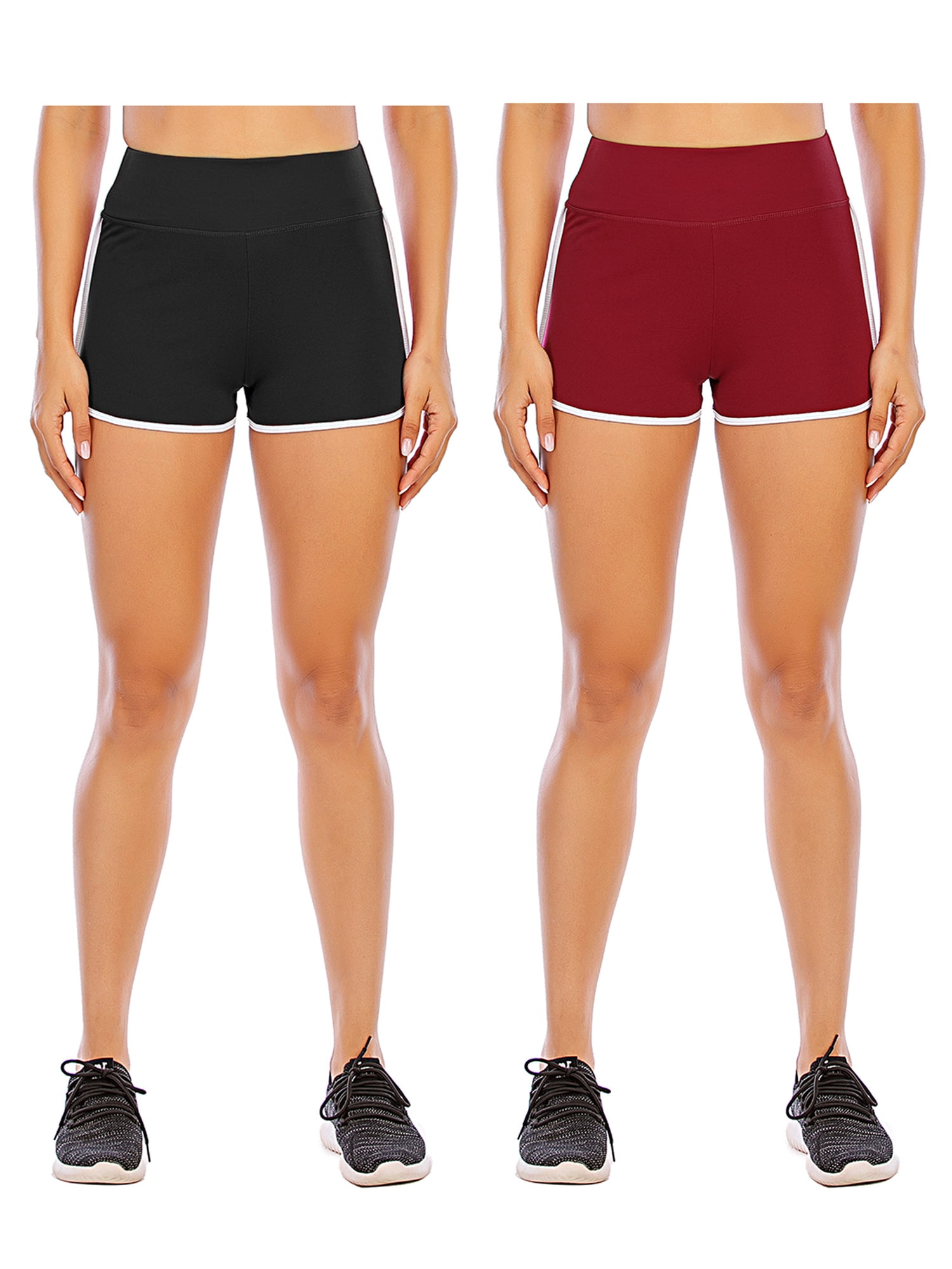DODOING (2 Pack) Women Yoga Shorts Side Striped Fitness Sports Gym ...