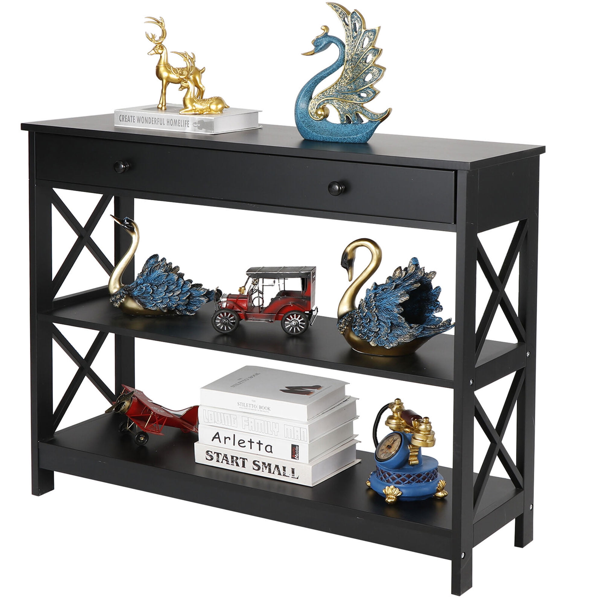 DODOING 3-Tier Console Sofa Entry Table with Shelf/Drawers for Entryway ...