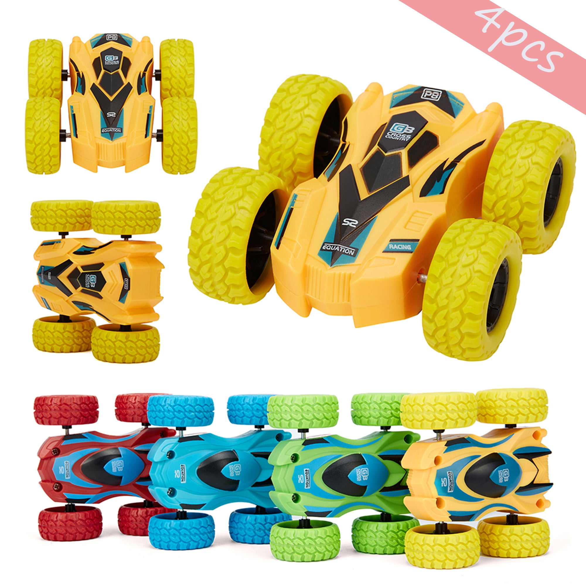 DODOING 4-pcs Car Toy Set Spins and Flips Friction Powered Car Toys ...