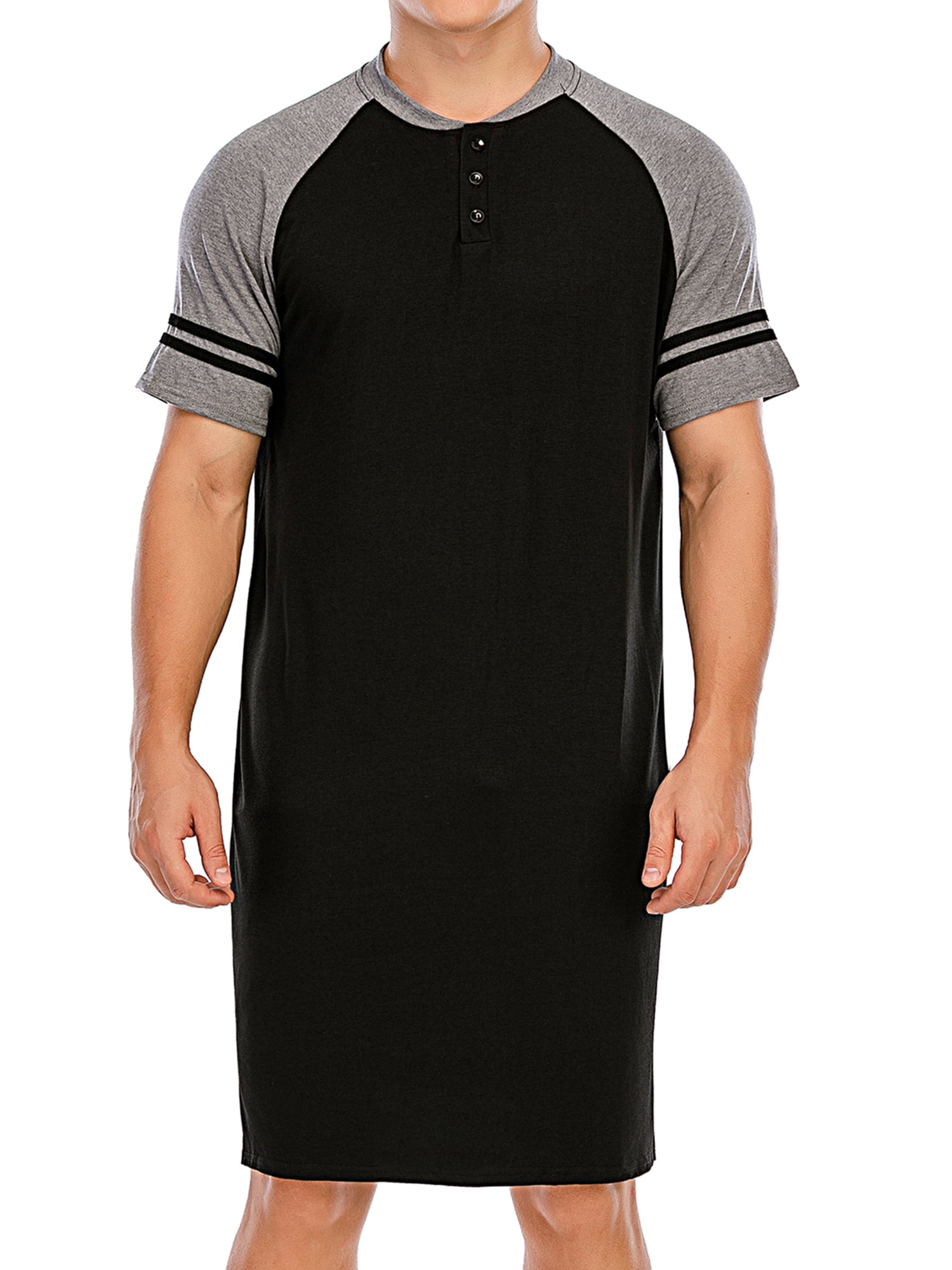 DODOING Mens Sleep Shirt Ultra Soft Sleepwear Raglan Sleeve Nightshirt ...