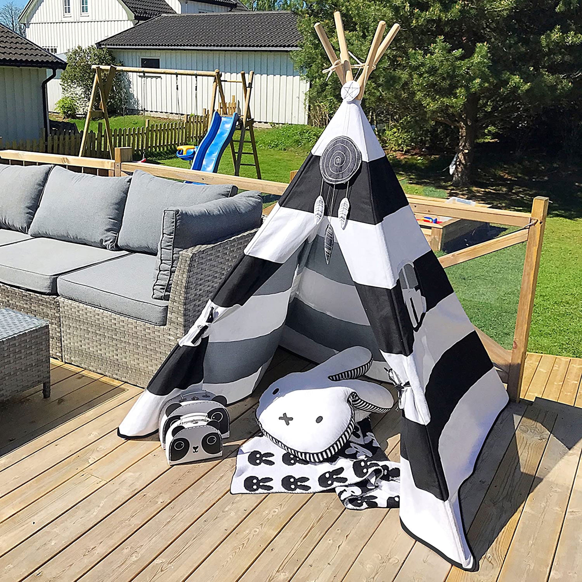 DODOING Striped Kids Teepee Tent 5 ft Teepee Black and White Stripe ...