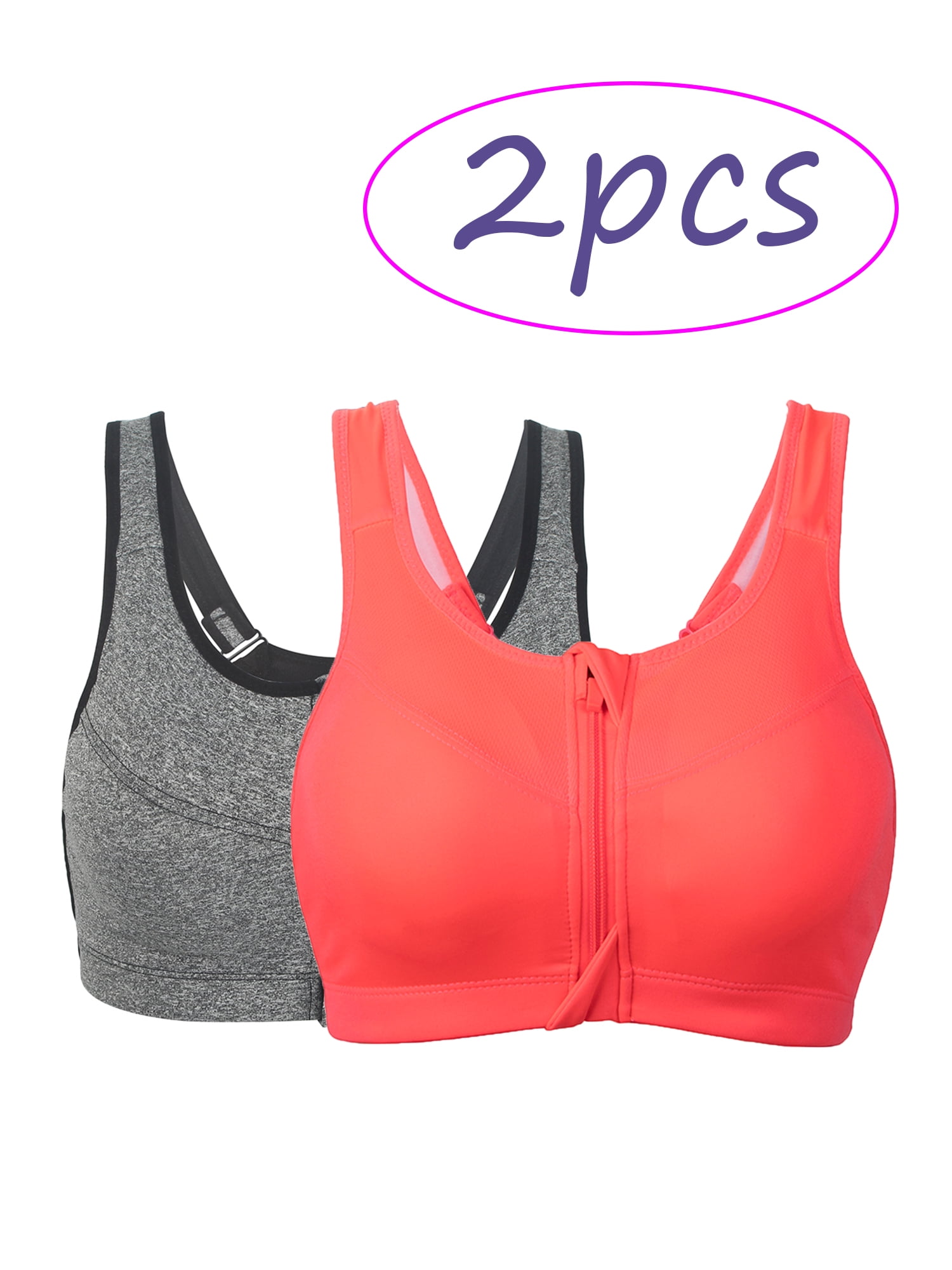 DODOING Women's 2 Pack Active Bra Sports Bra High Impact Support Tank Tops Racerback Zip Front ...