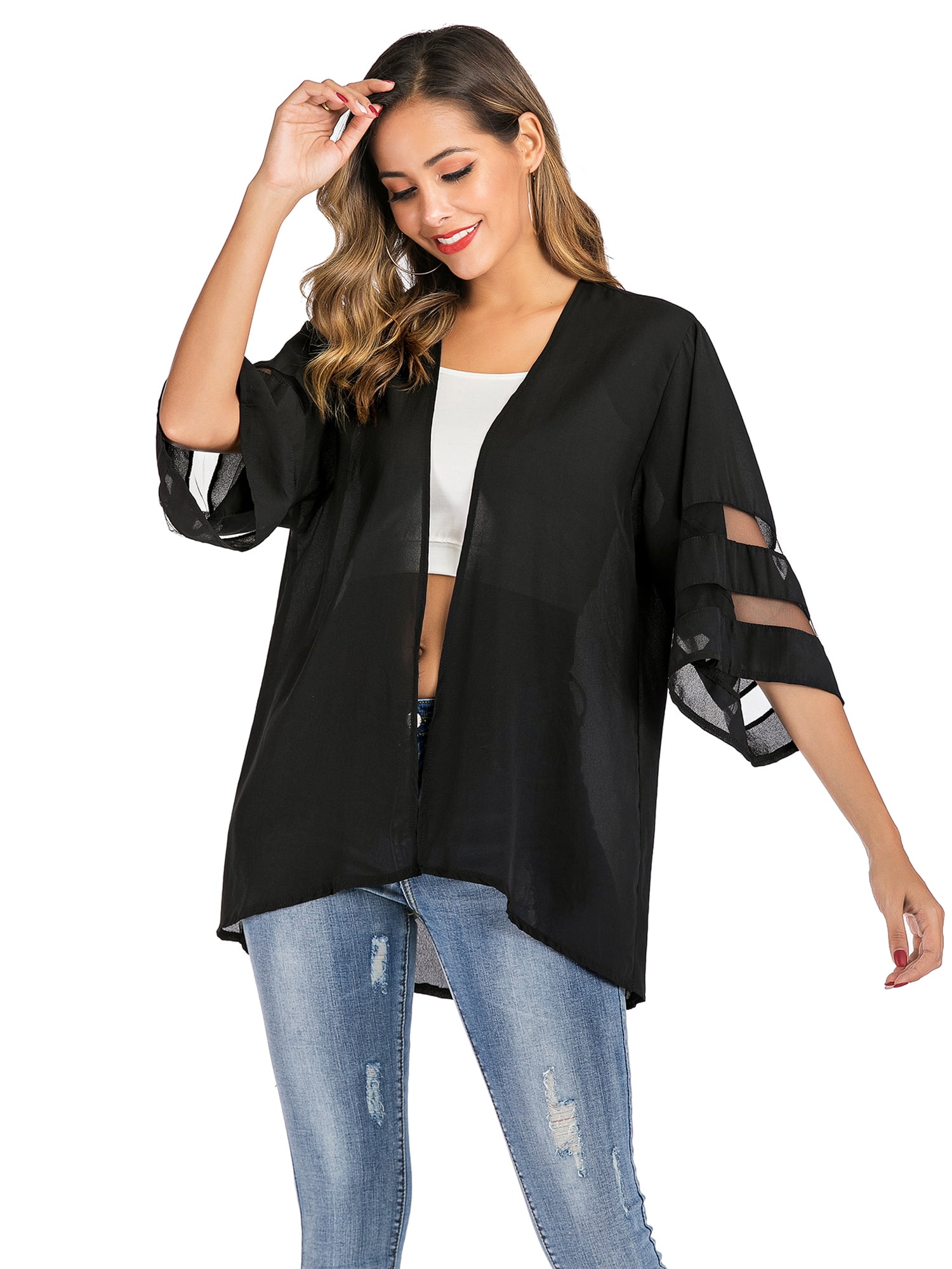 DODOING Women's Swimsuit Beach Cover Up Chiffon Cardigan Shirt Bikini ...