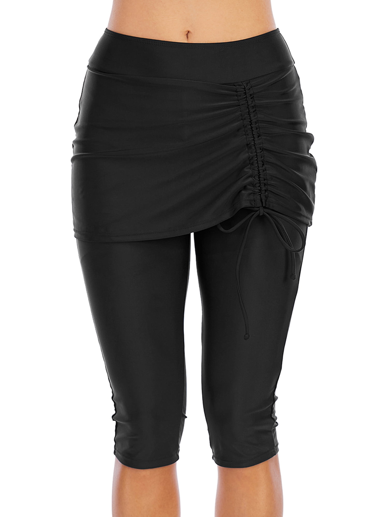 DODOING Womens Swim Shorts Swim Capris Black Swim Skirt Bottoms High ...