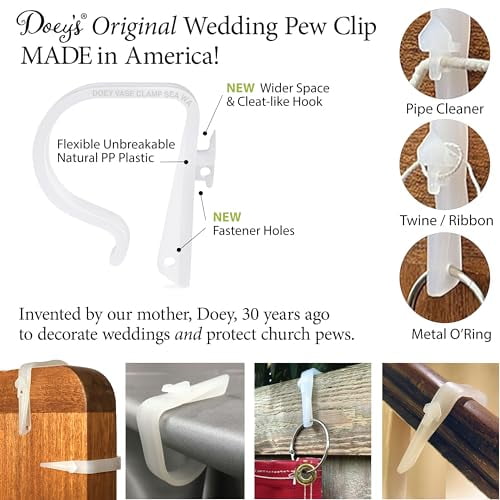 DOEYS Pew Clips MADE in USA for Weddings (24-Pack) Heavy Duty Flexible ...
