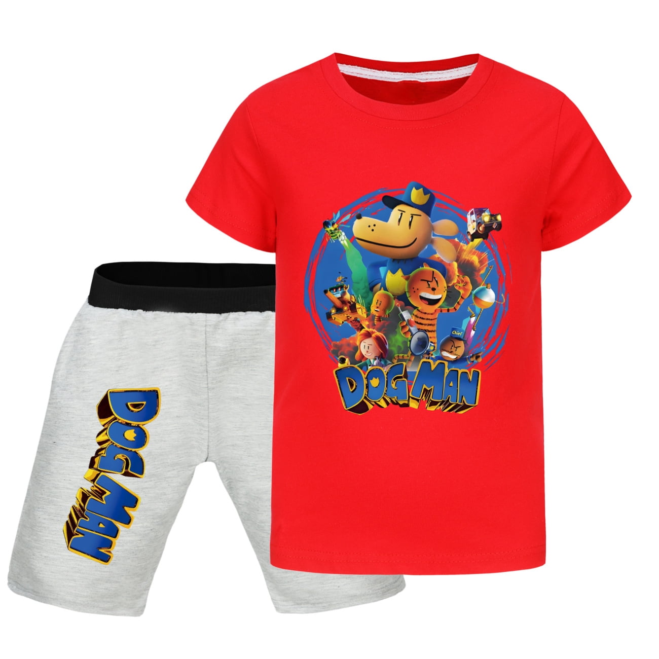 DOG MAN Summer round-neck printed short-sleeved T-shirt and Shorts Set ...