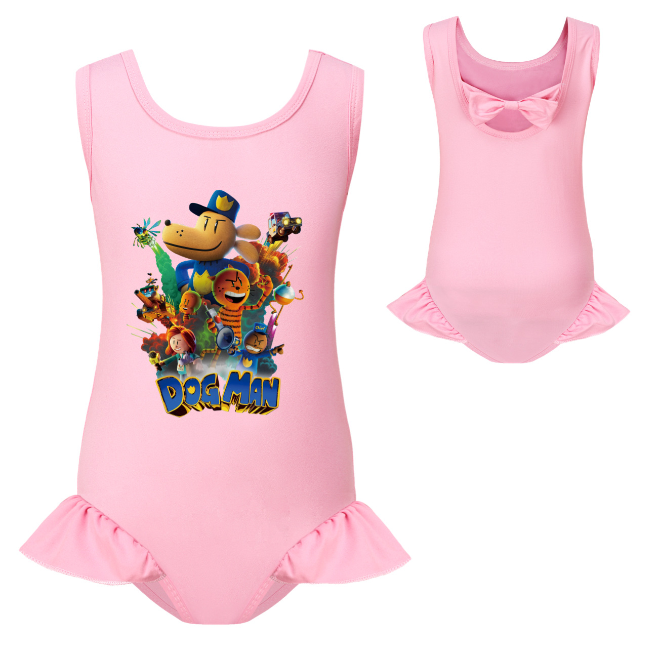 DOG MAN printed summer one-piece swimsuit and swimming cap set ...