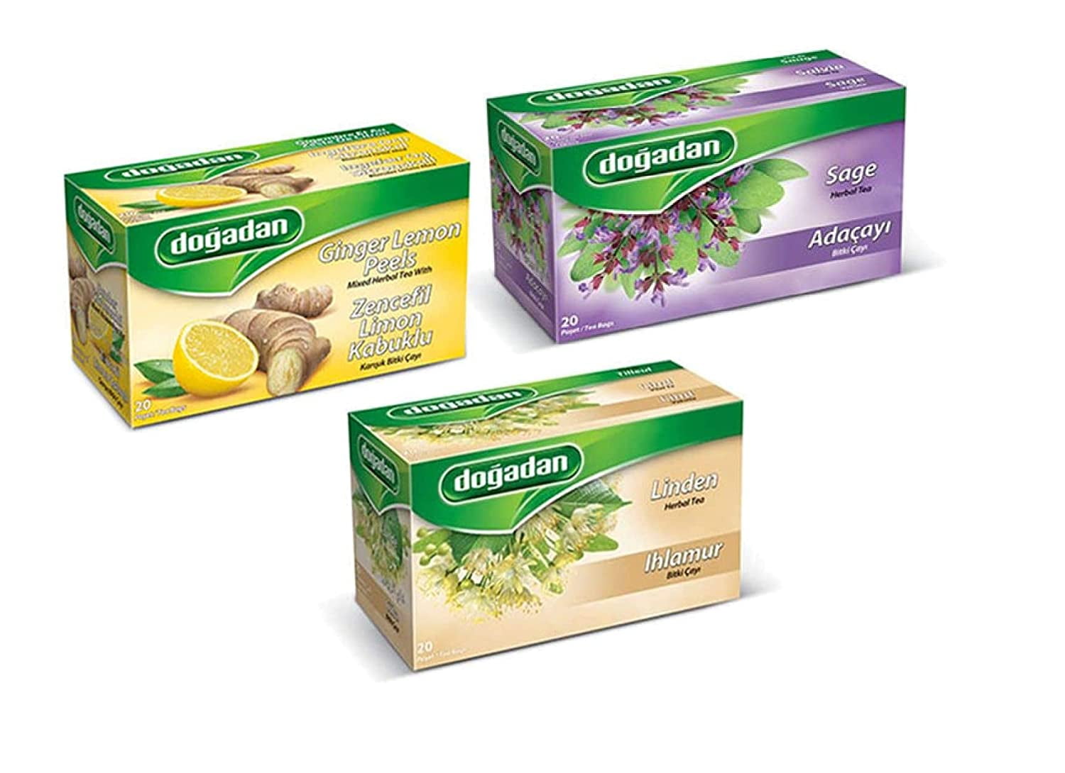 DOGADAN HERBAL ASSORTMENT TEA PACK OF 3 ( LINDEN, GINGER LEMON, SAGE ...