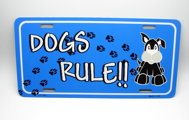 DOGS RULE METAL CAR LICENSE PLATE. DOG PAW ANIMAL FRIEND LOVE CAR ...